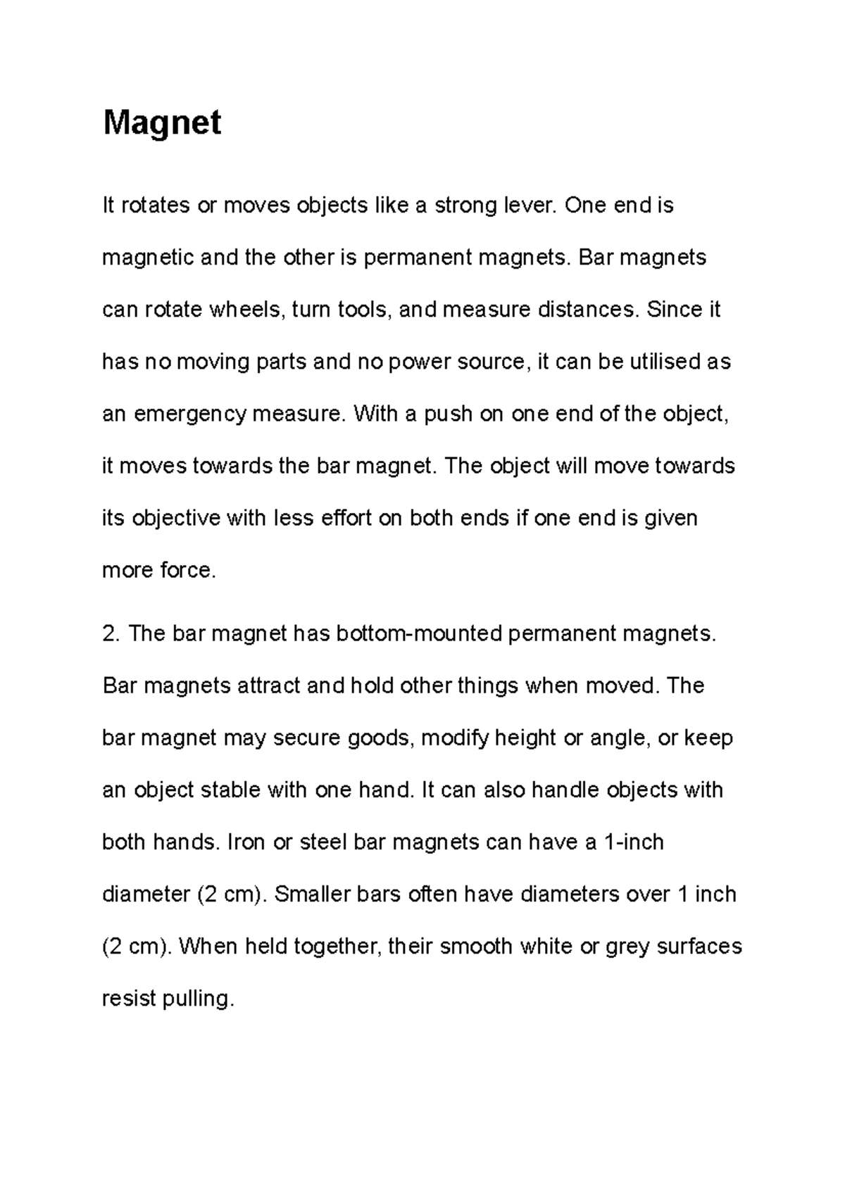 Magnet - Notes - Magnet It rotates or moves objects like a strong lever ...