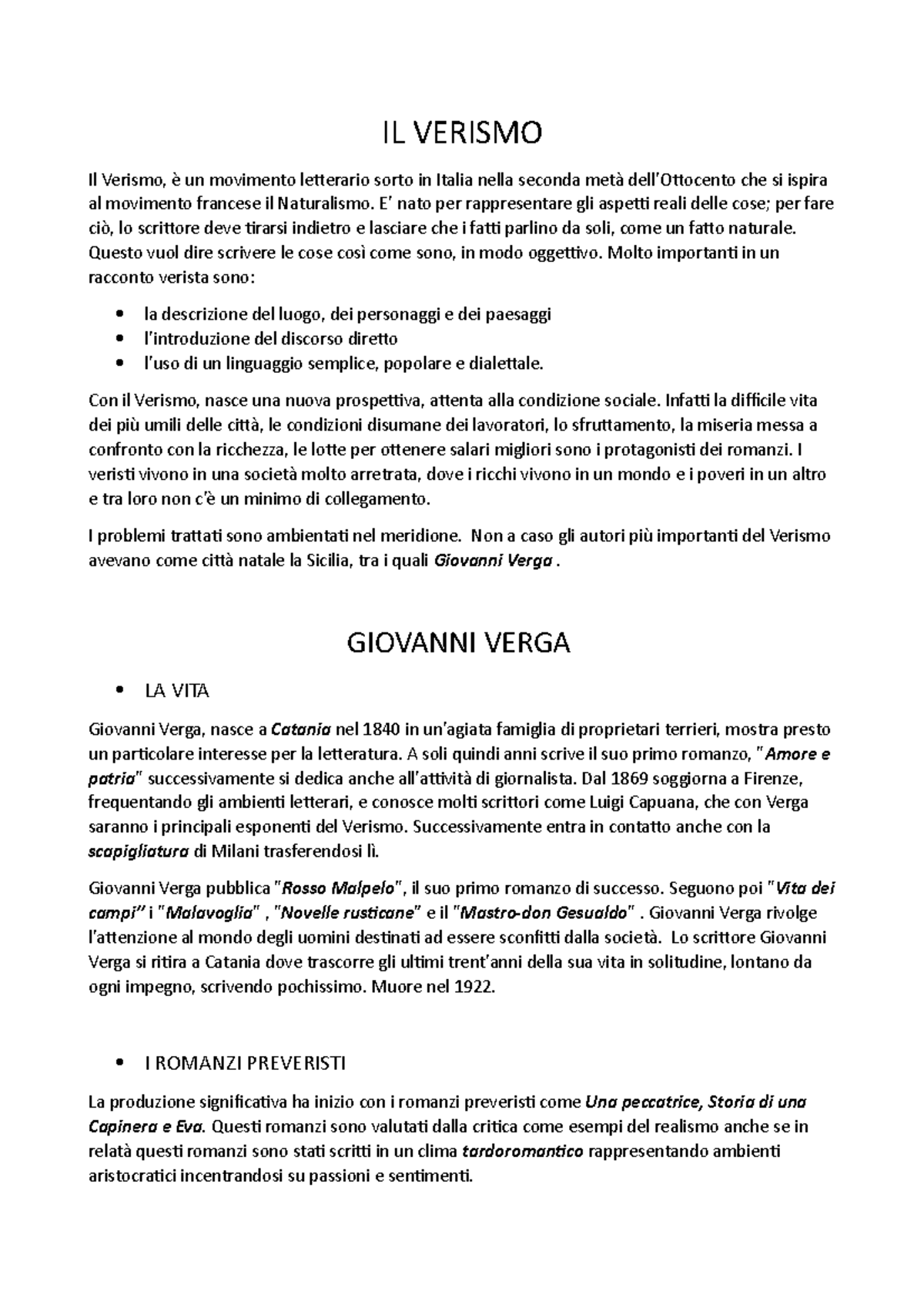 Verga E Verismo - IL VERISMO Il Verismo, è un movimento letterario sorto in Italia nella seconda ...