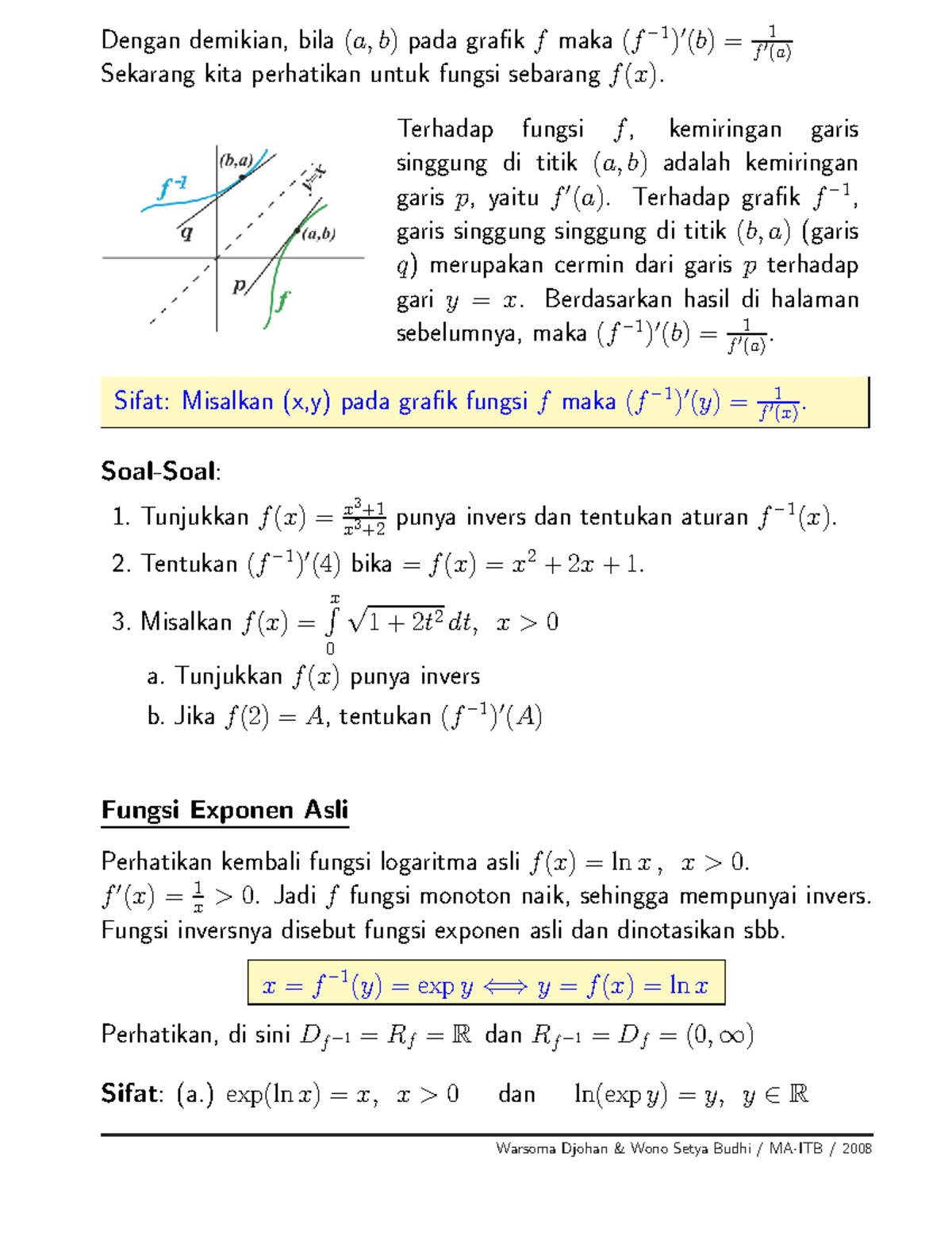 Kalkulus 1 - ITB-33 - Dengan demikian, bila (a, b) pada grafik f maka ...