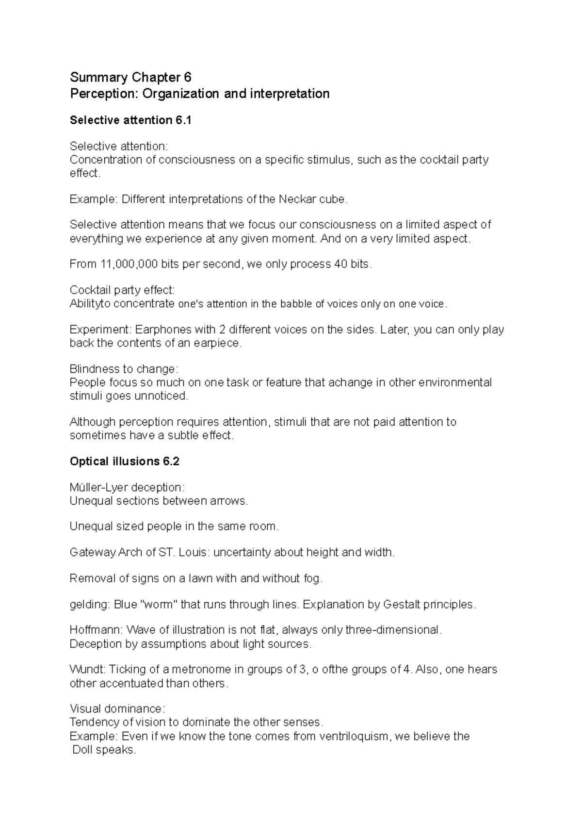 Summary Chapter 6 - Perception: Organization and interpretation (part 1) - Summary Chapter 6 ...