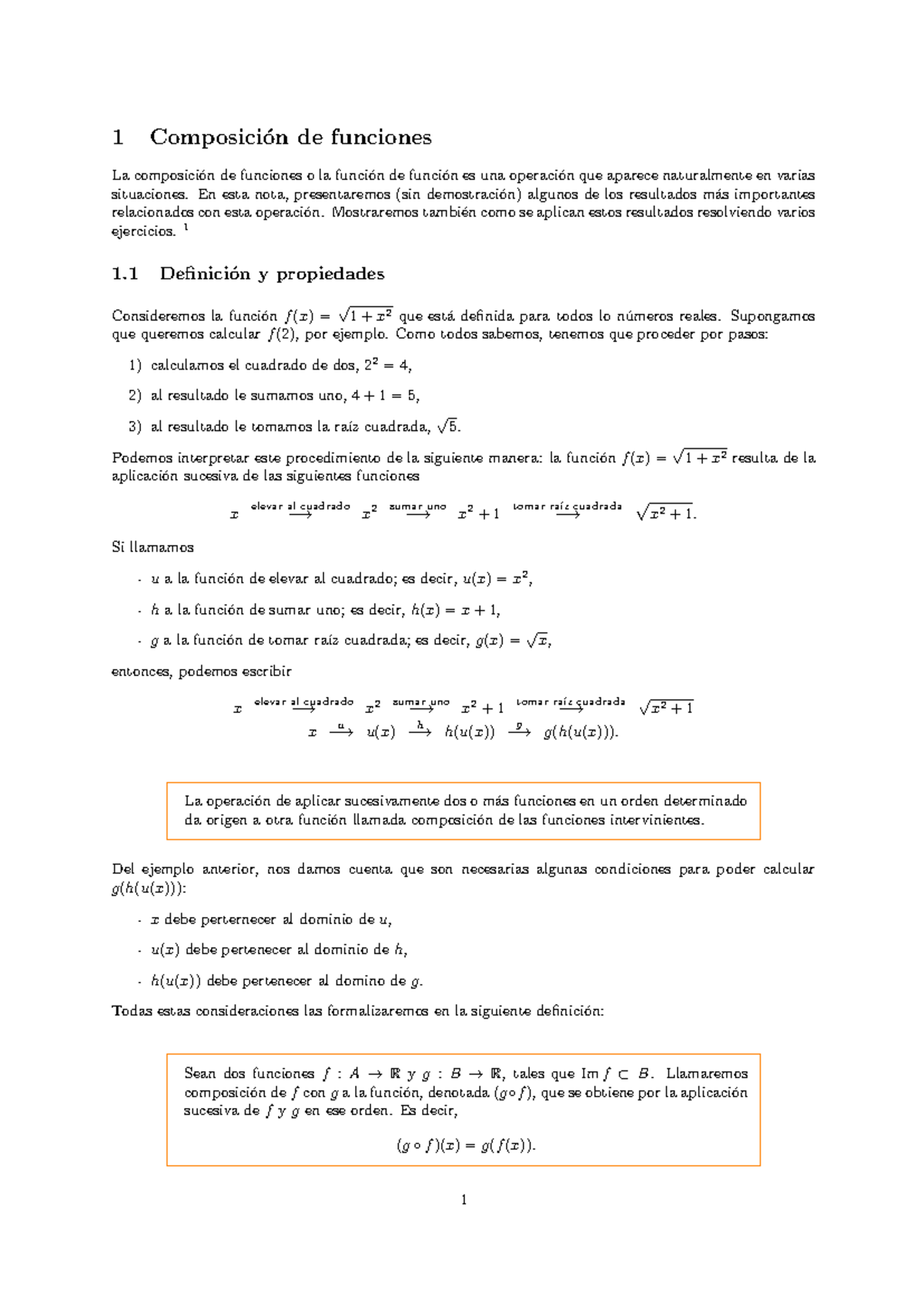 Composicion de funciones - 1 Composici ́on de funciones La composici ́on de funciones o la funci ...