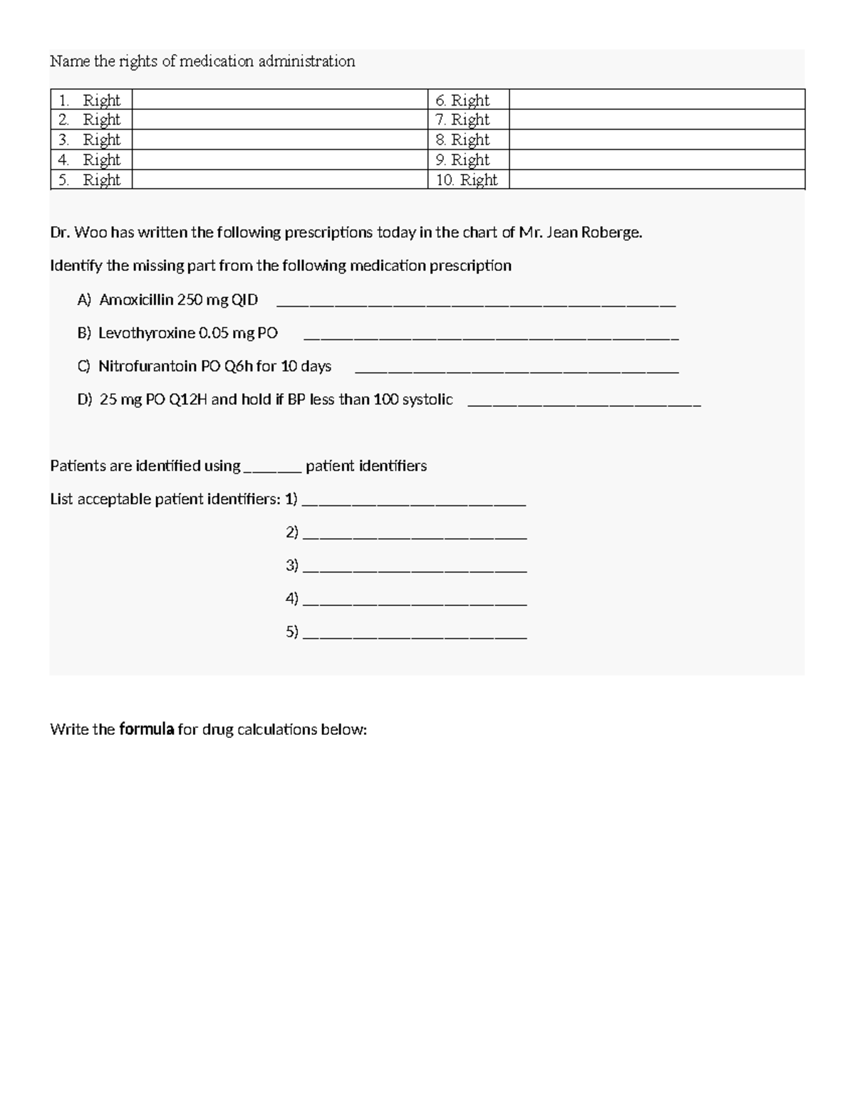 Med pre test stage - practical test for medication administration ...