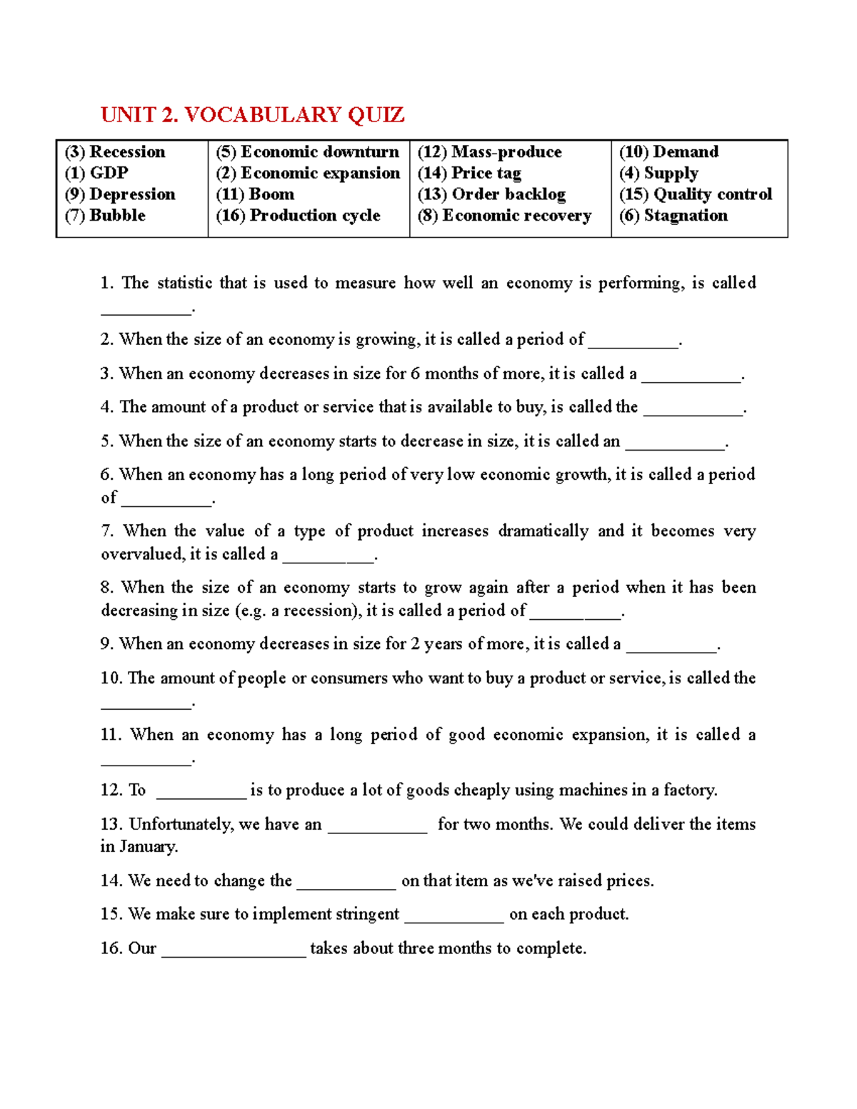 UNIT 2. Lesson 2. KEY - Practices - UNIT 2. VOCABULARY QUIZ (3 ...