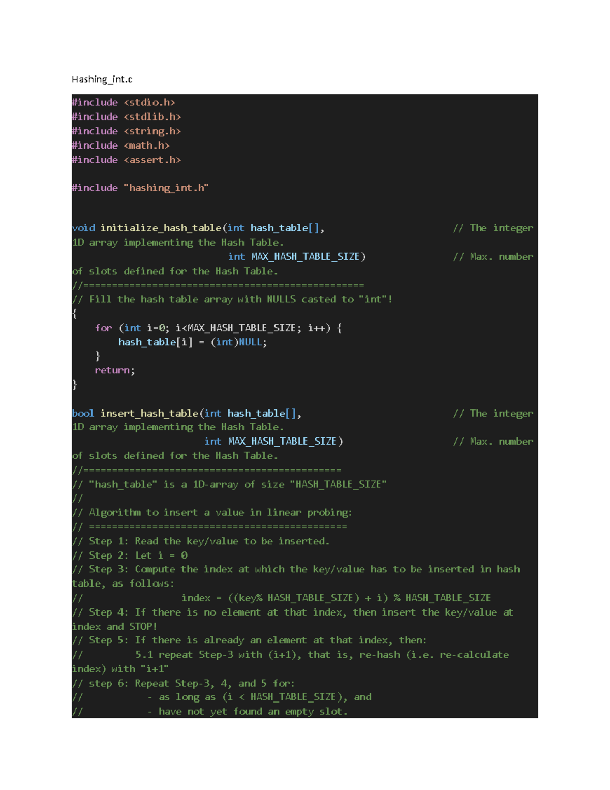 CP264 Lab 9 Hashing - Hashing_int #include #include #include #include # ...