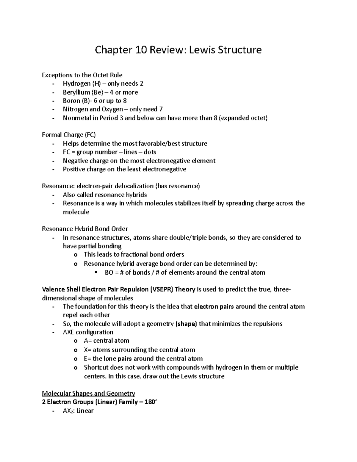 Chapter 10 Review - Lecture notes 1-7 - Chapter 10 Review: Lewis ...