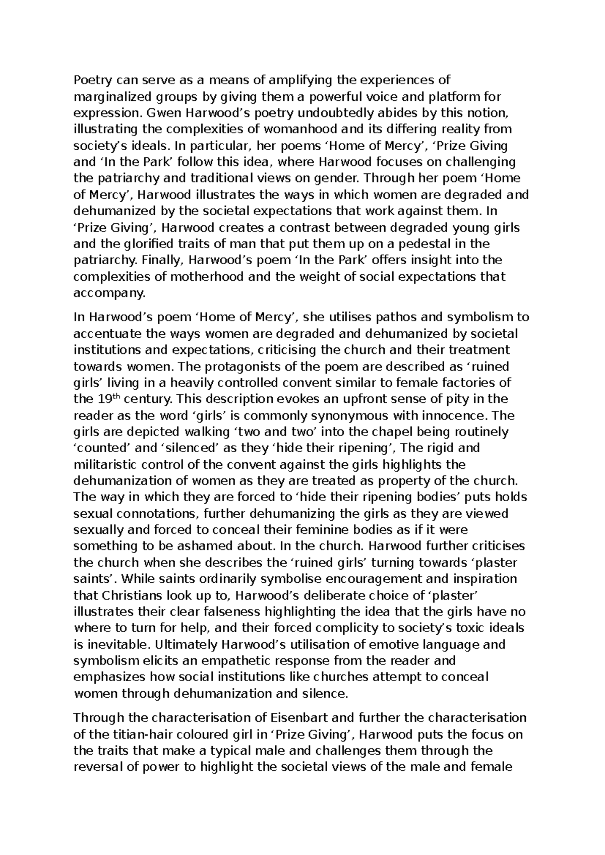 The crucible and gwen harwood - Poetry can serve as a means of ...