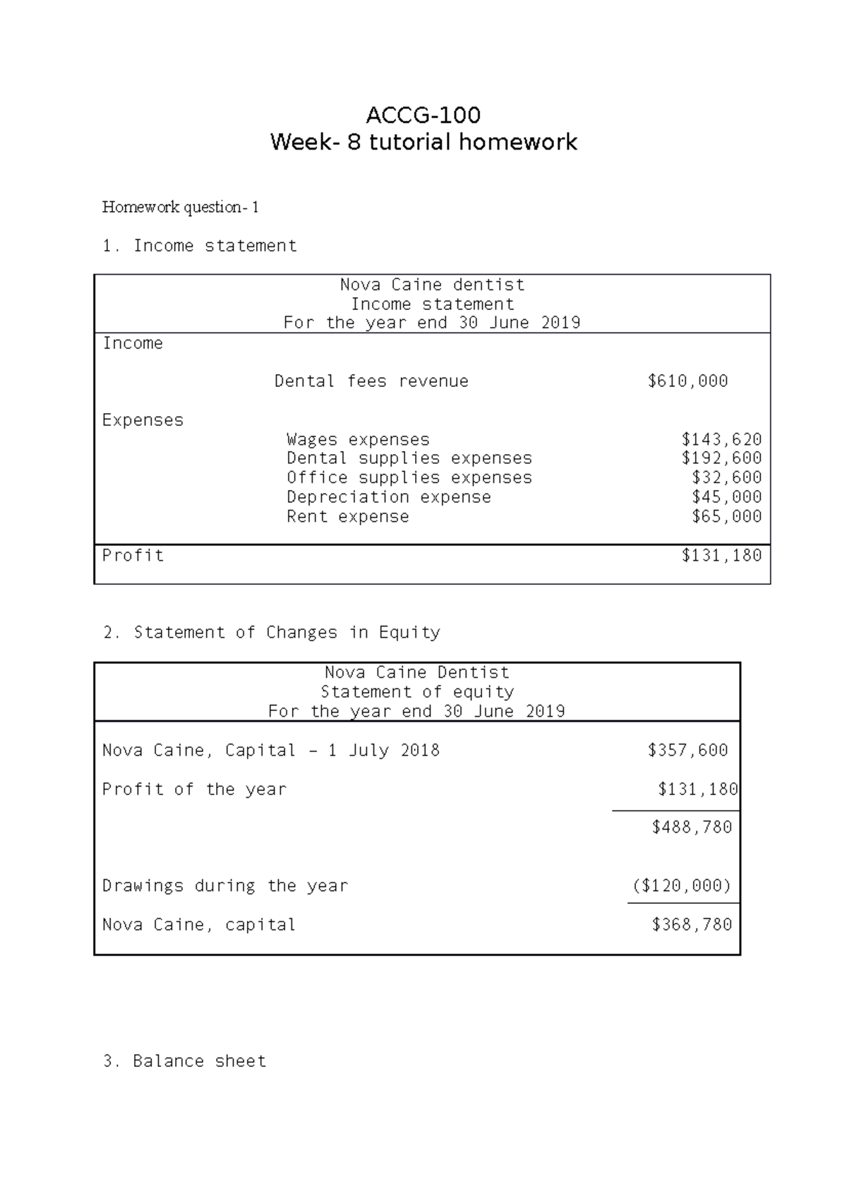 Week 8 homework solutions - ACCG-100 Week- 8 tutorial homework Homework question- 1 1. Income ...