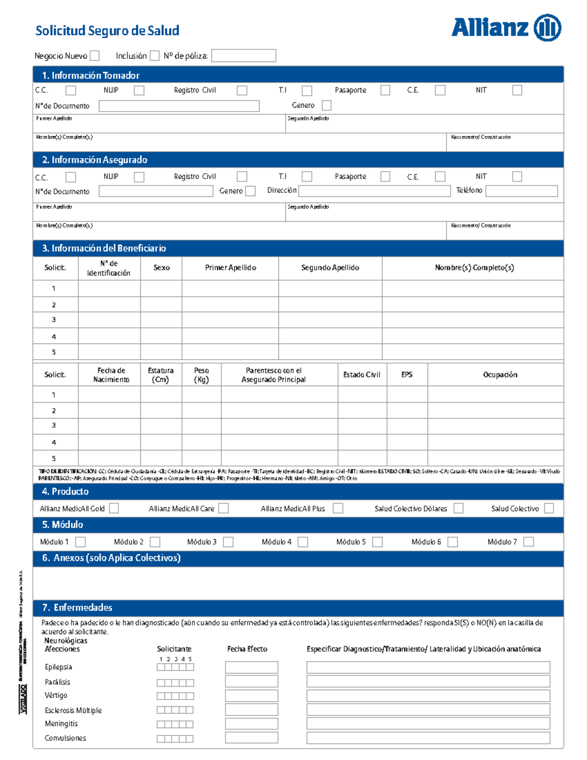 Solicitud de Seguro de Salud 090812-11 - Solicitud Seguro de Salud Allianz MedicAll Gold Módulo ...