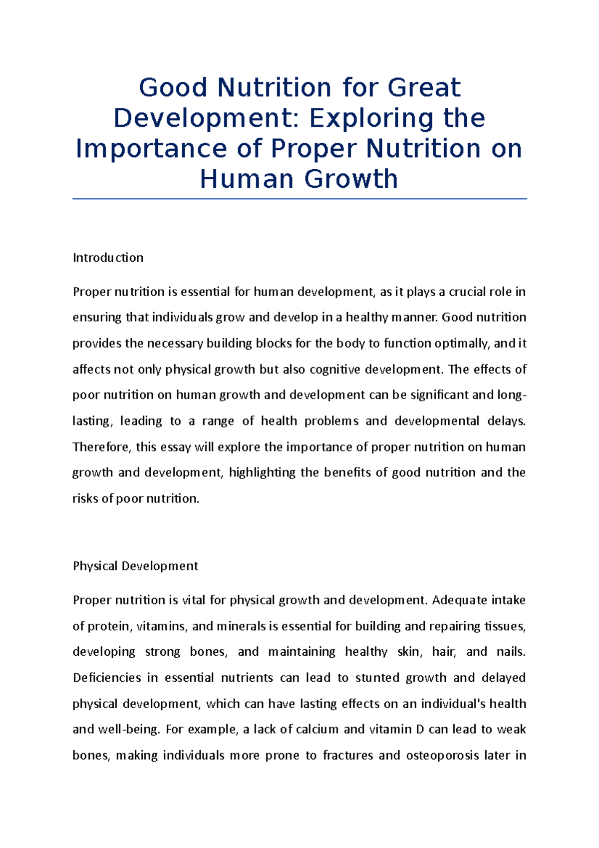 Good Nutrition for Great Development, Exploring the Importance of ...