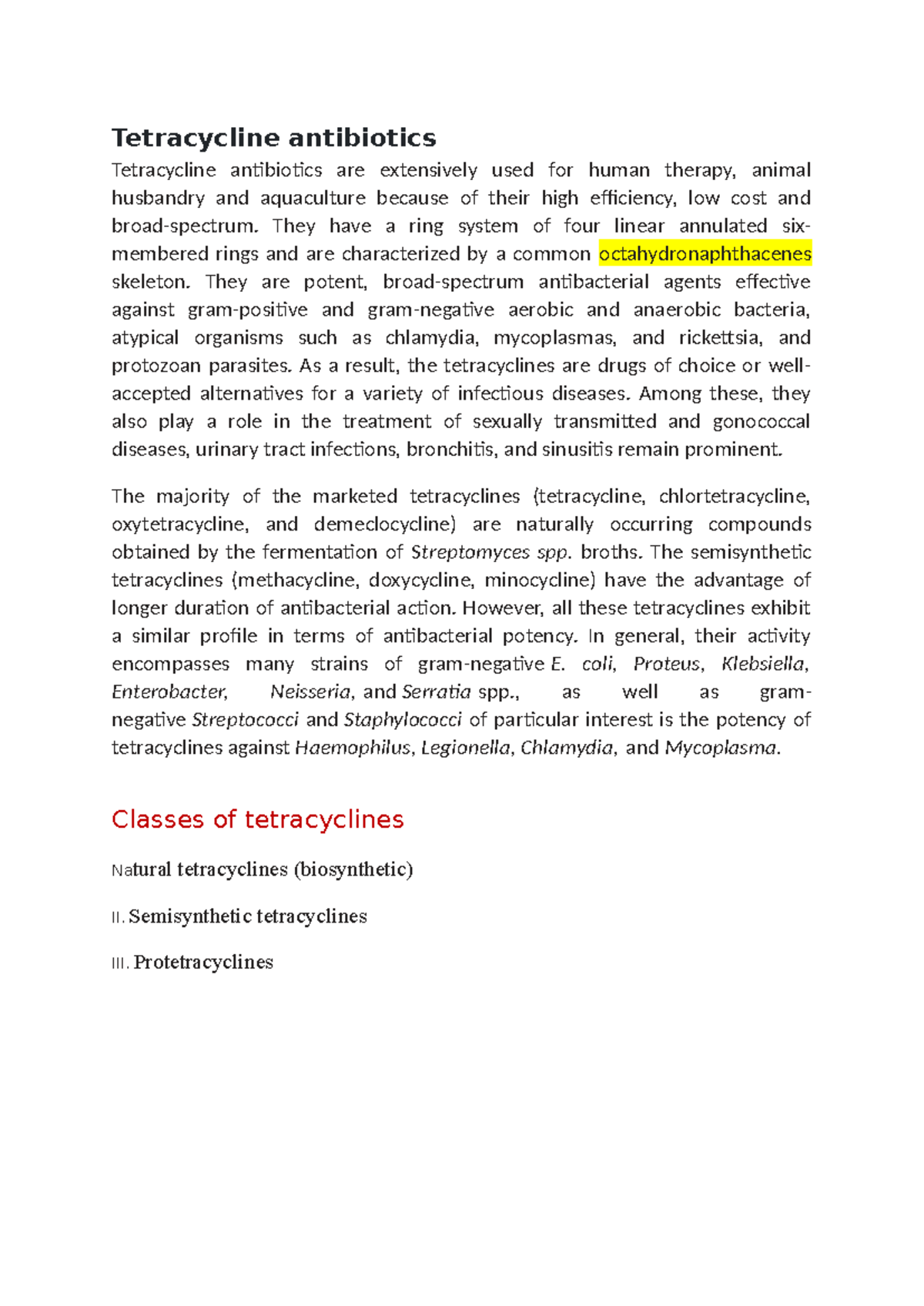 Antibiotics 1 - Bachelor of science in pharmacy - Tetracycline ...