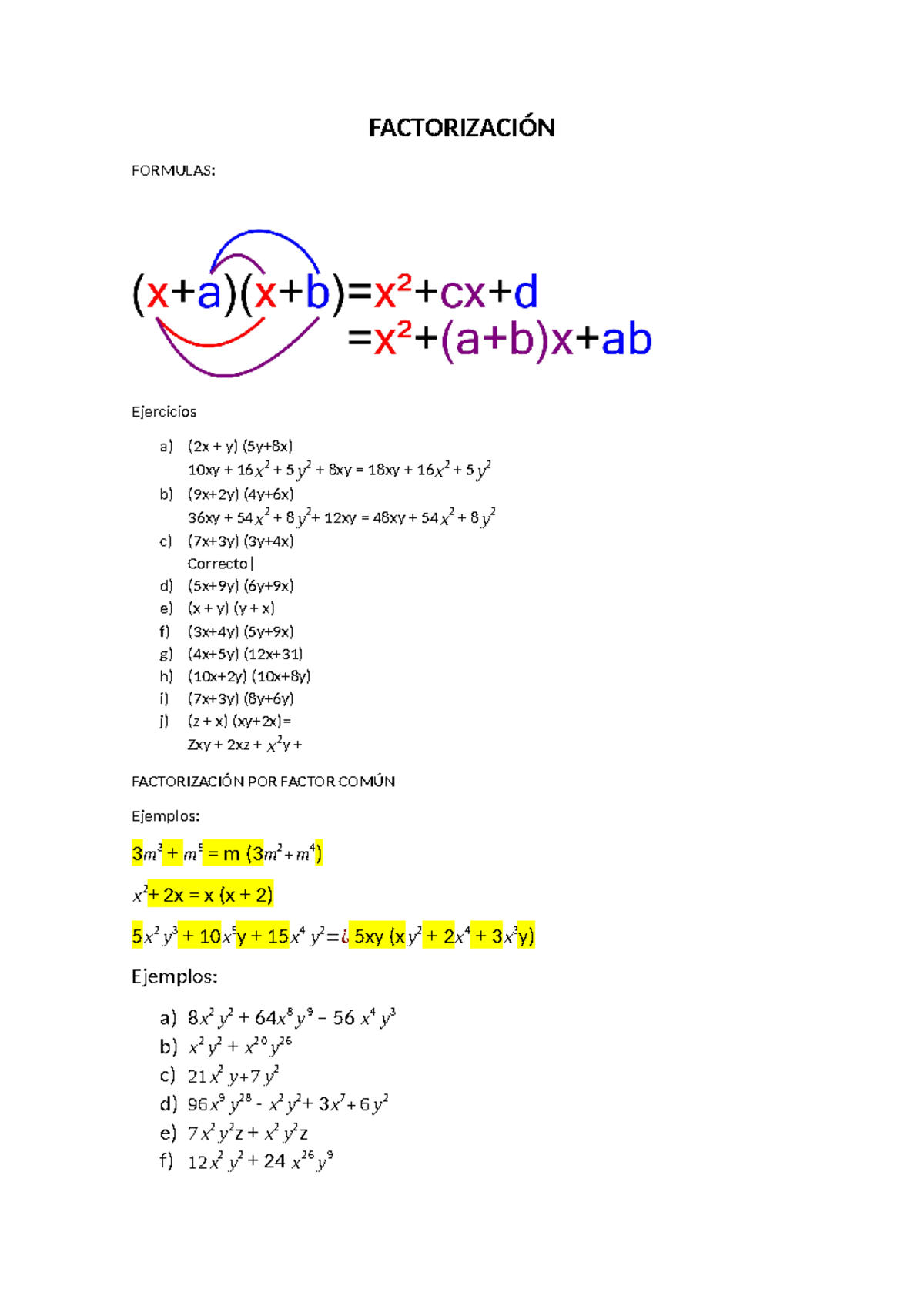 Factorización - hxsxgsjx - FACTORIZACIÓN FORMULAS: Ejercicios a) (2x ...