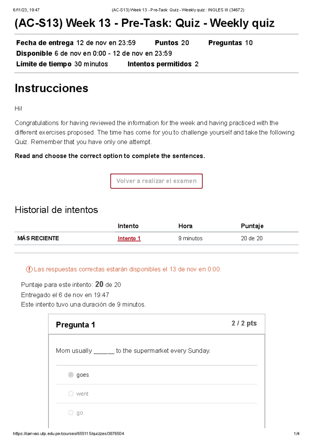 (AC-S13) Week 13 - Pre-Task Quiz - Weekly quiz Ingles III (34672) - (AC ...