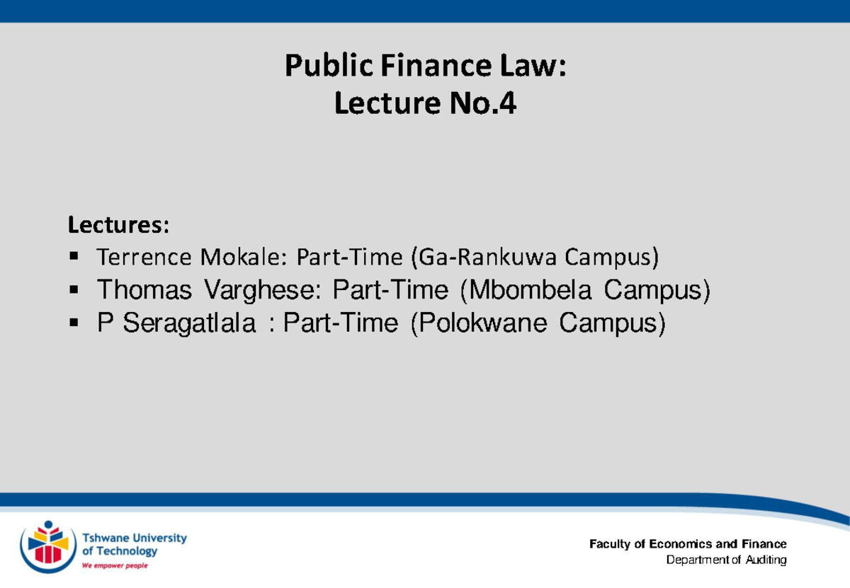 Lecture 4 PFMA - Faculty of Economics and Finance Public Finance Law ...