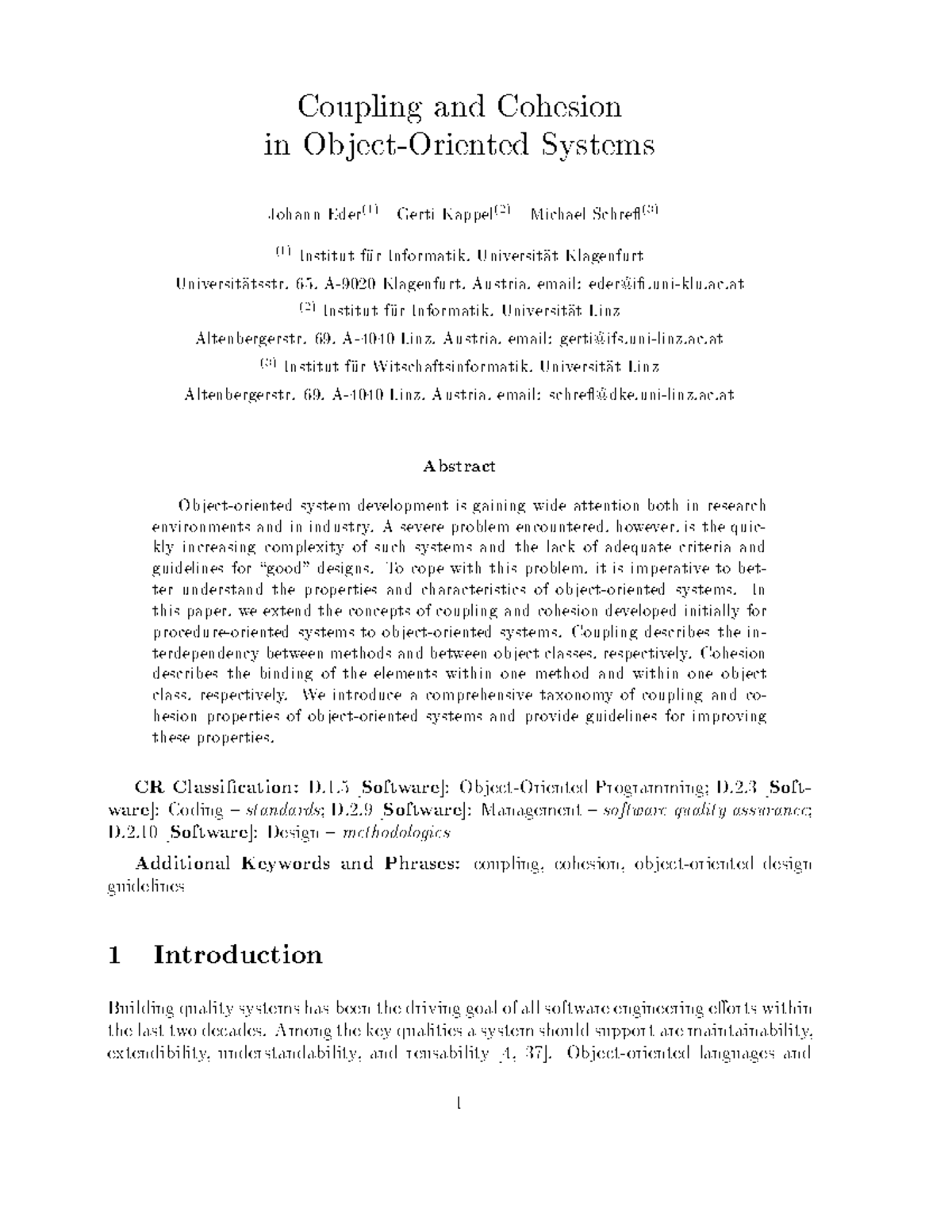 Cohesion - Coupling and Cohesion in Ob ject-Oriented Systems Johann ...