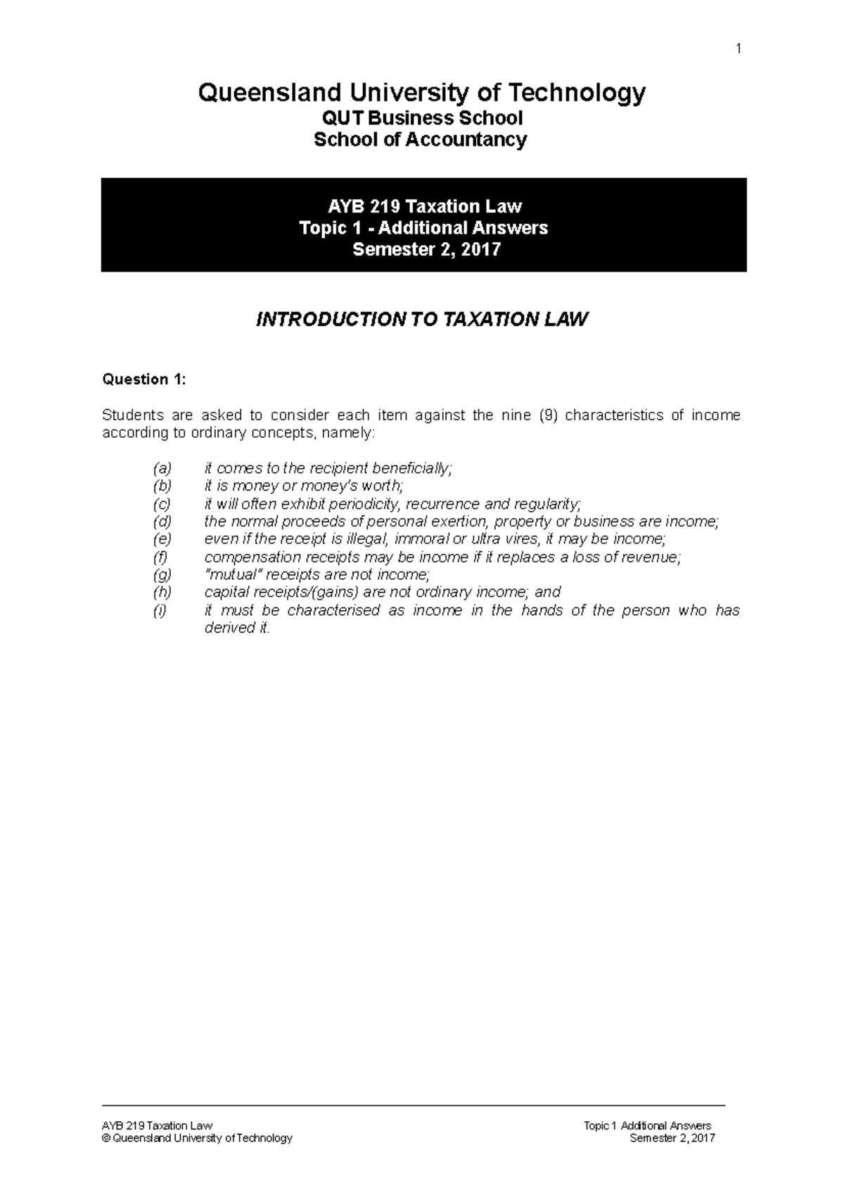 Topic 1 Answers - Queensland University of Technology QUT Business ...
