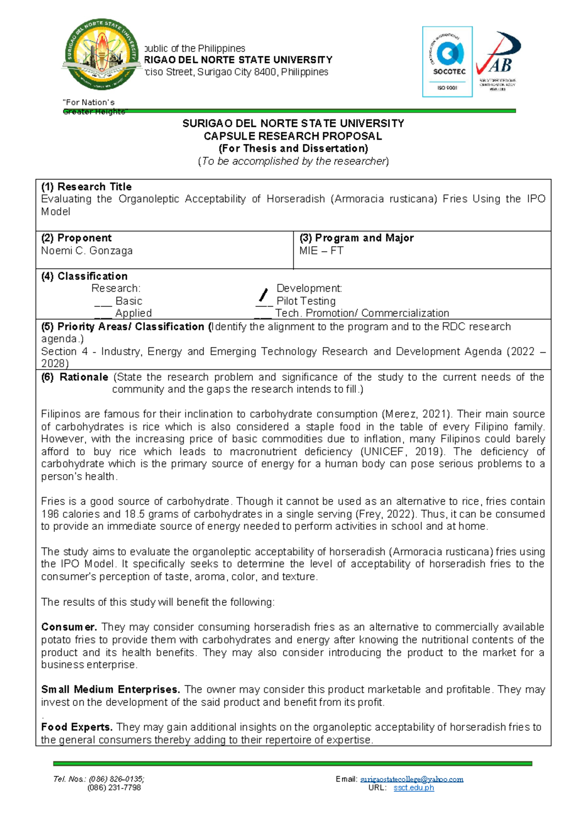 Gonzaga SNSU Grad School Capsule Proposal - SURIGAO DEL NORTE STATE ...
