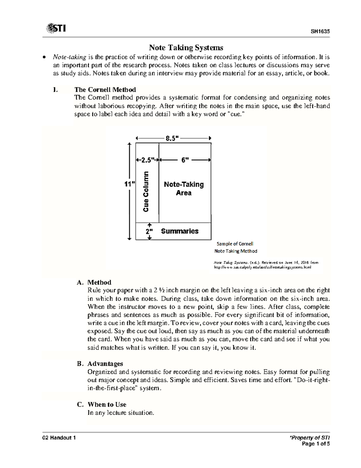 02 Handout 1(2) - 02 Handout 1 *Property of STI Note Taking Systems ...