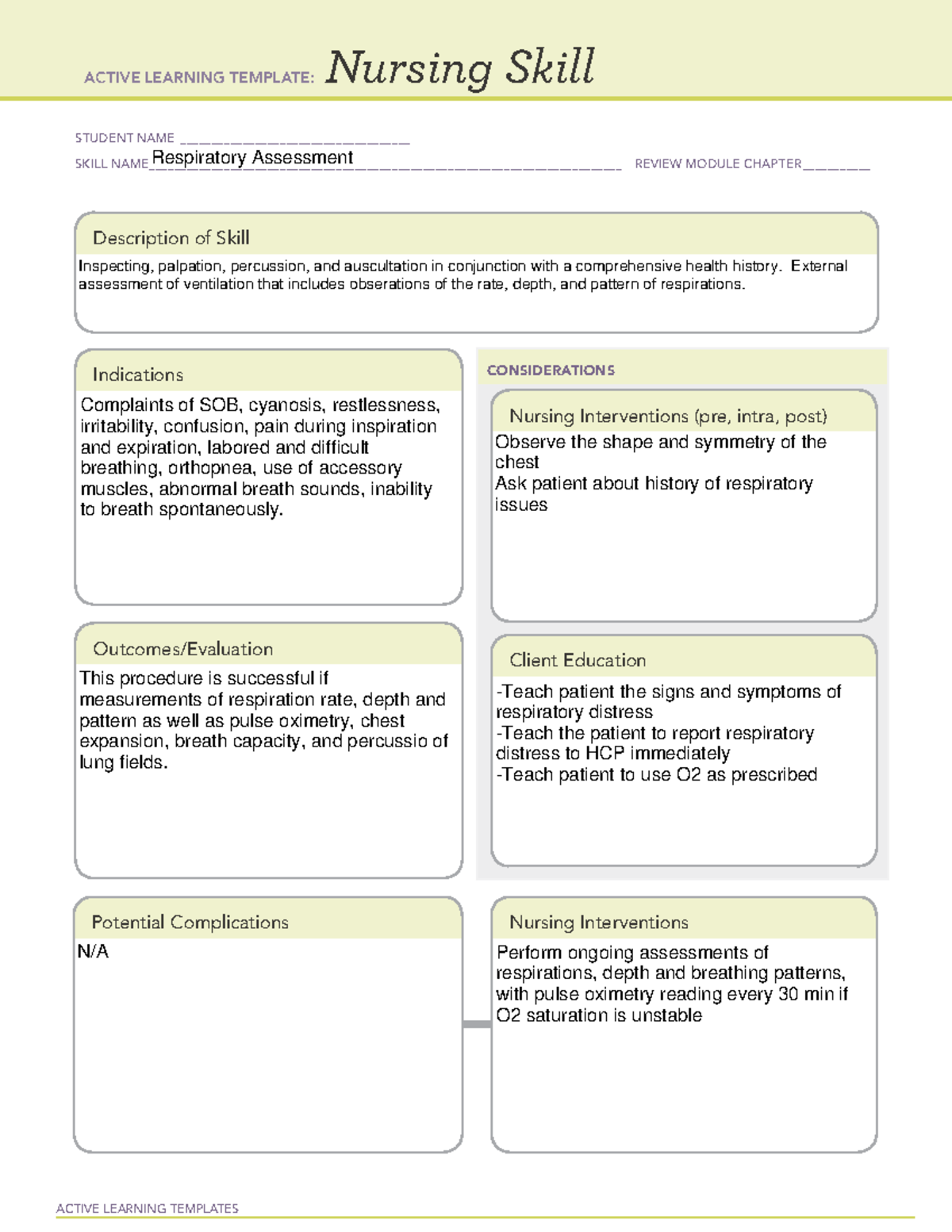 Respiratory Assessment ACTIVE LEARNING TEMPLATES Nursing Skill