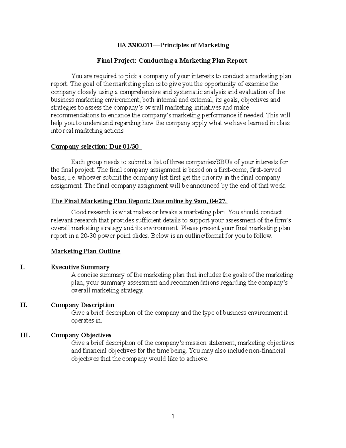 Final project MKT 300.011 S23 - BA 3300—Principles of Marketing Final ...