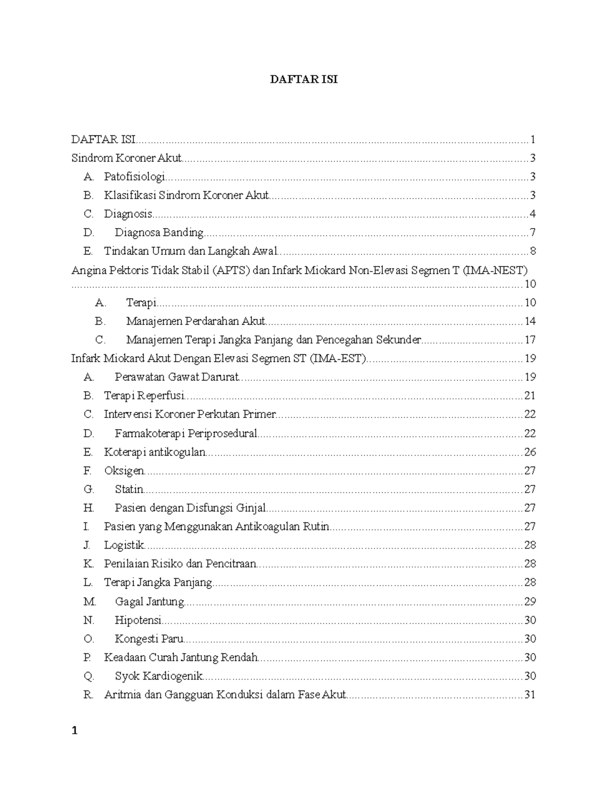 Sindrom Koroner Akut - SKA - DAFTAR ISI DAFTAR - Studocu