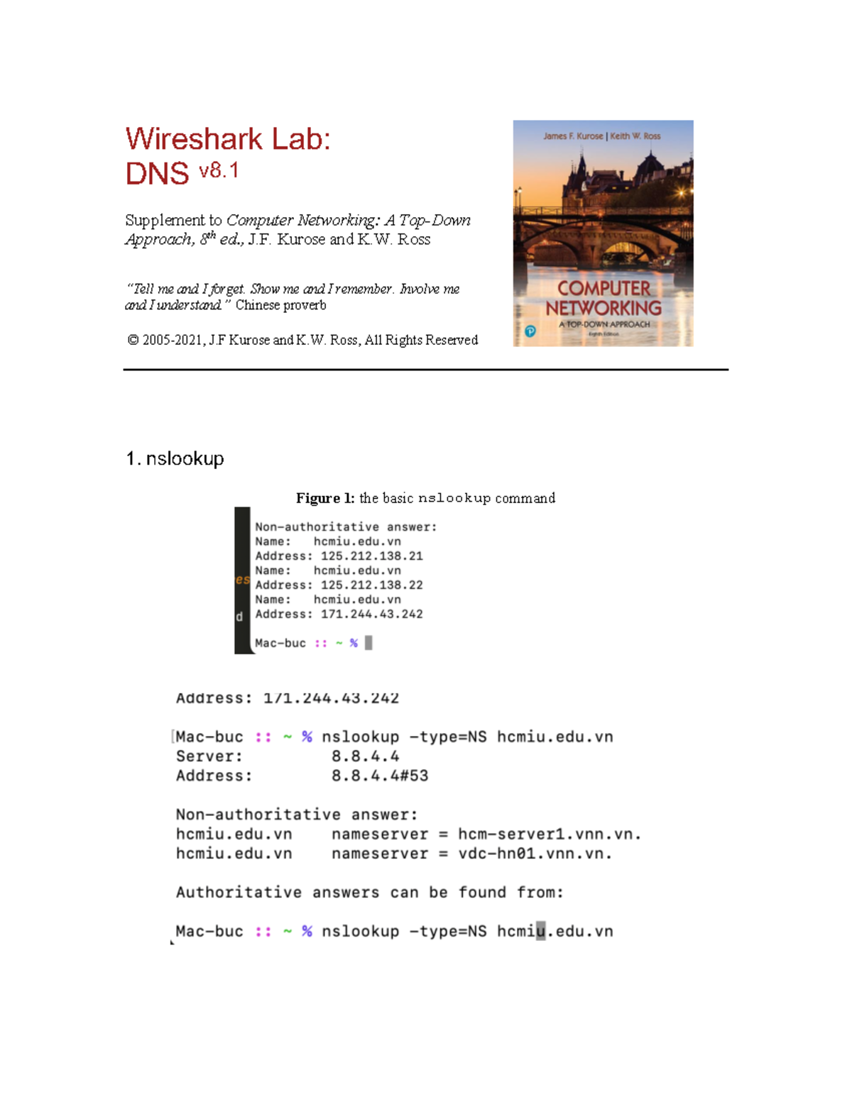 Computer Network Lab2 Wireshark Lab Dns V8 Supplement To Computer Networking A Top Down