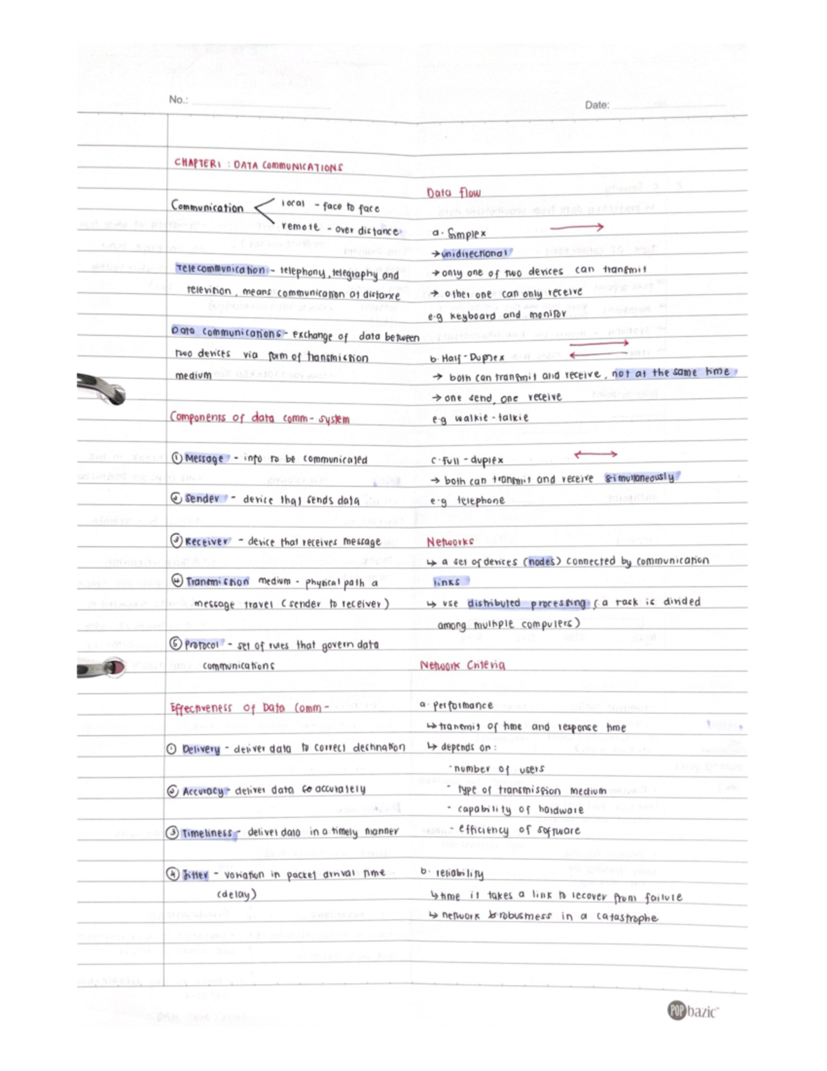 ITT300 - revision - No.: Date: CHAPTERI : DATA COMMUNICATIONS Data Flow Communication local face ...
