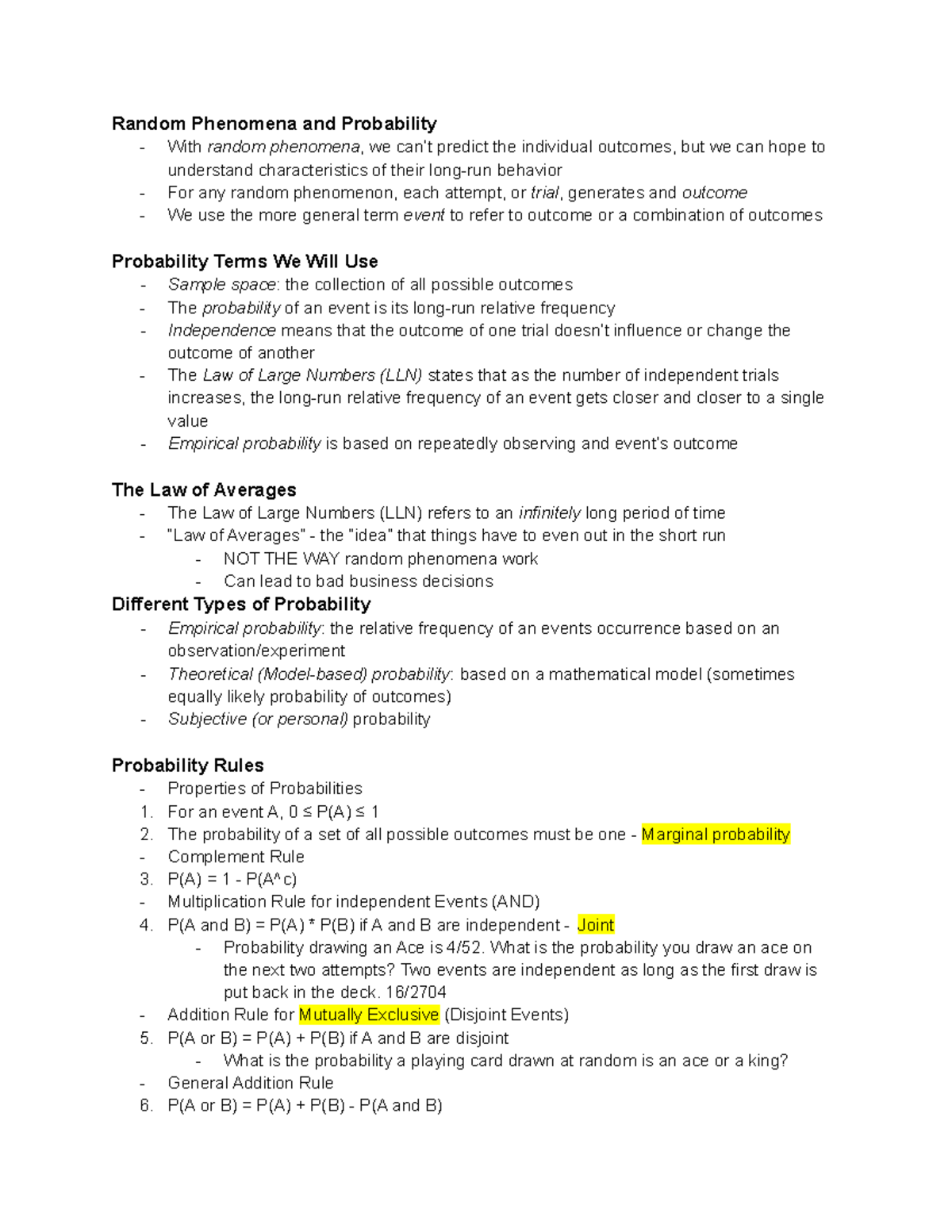 Probability Lecture Notes - Random Phenomena and Probability With ...