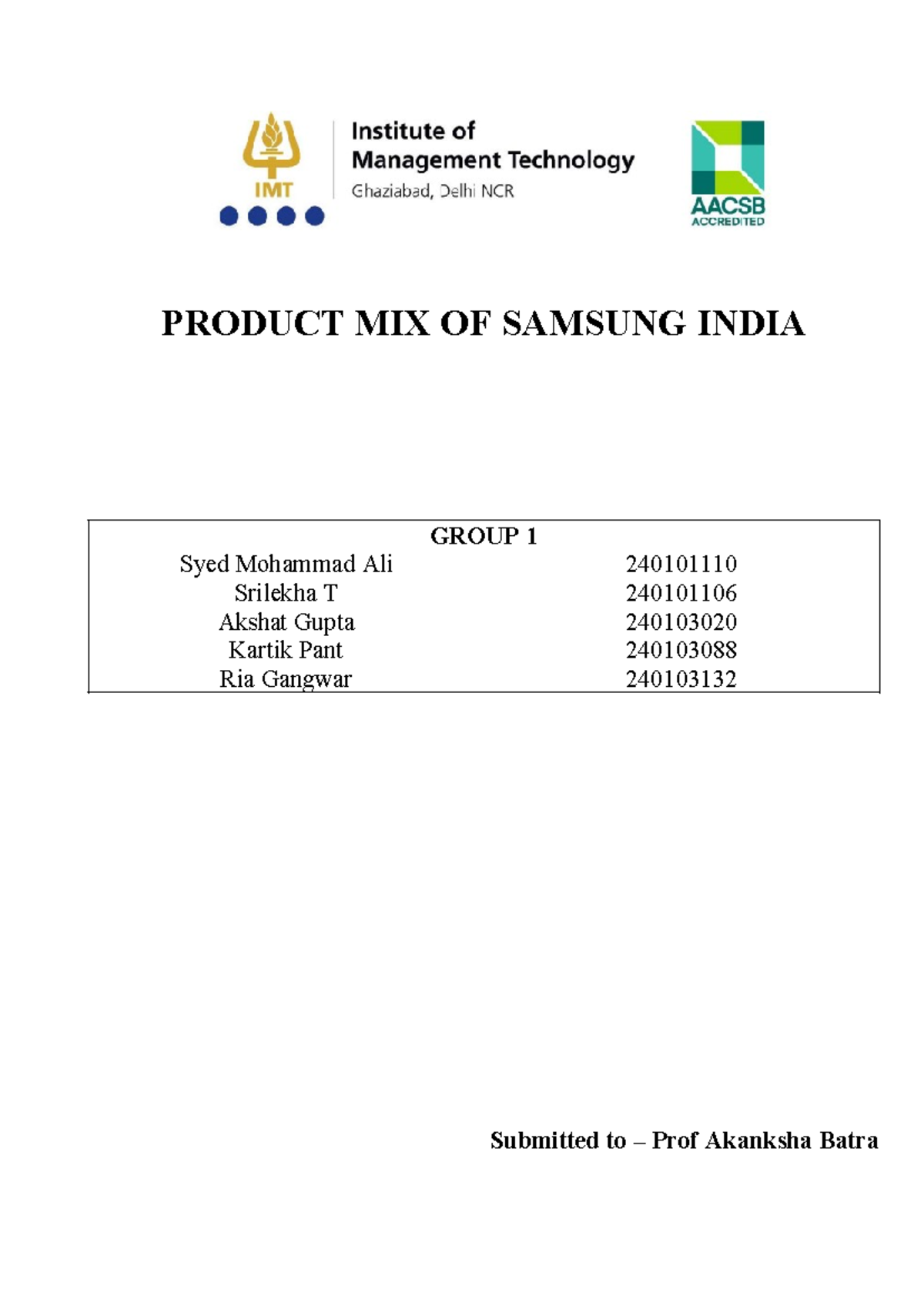 Group 1 Samsung Product Portfolio - Business Management HL - PRODUCT ...