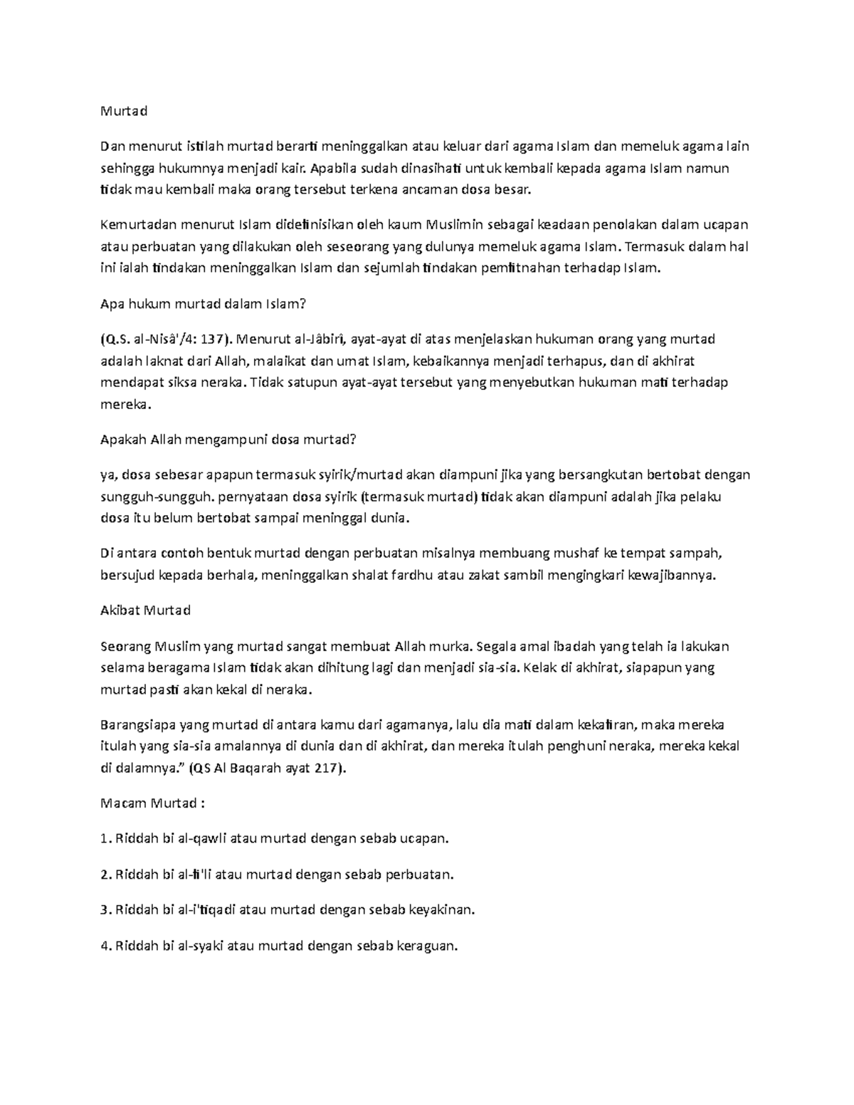 Murtad - Murtad Dan menurut istilah murtad berarti meninggalkan atau ...