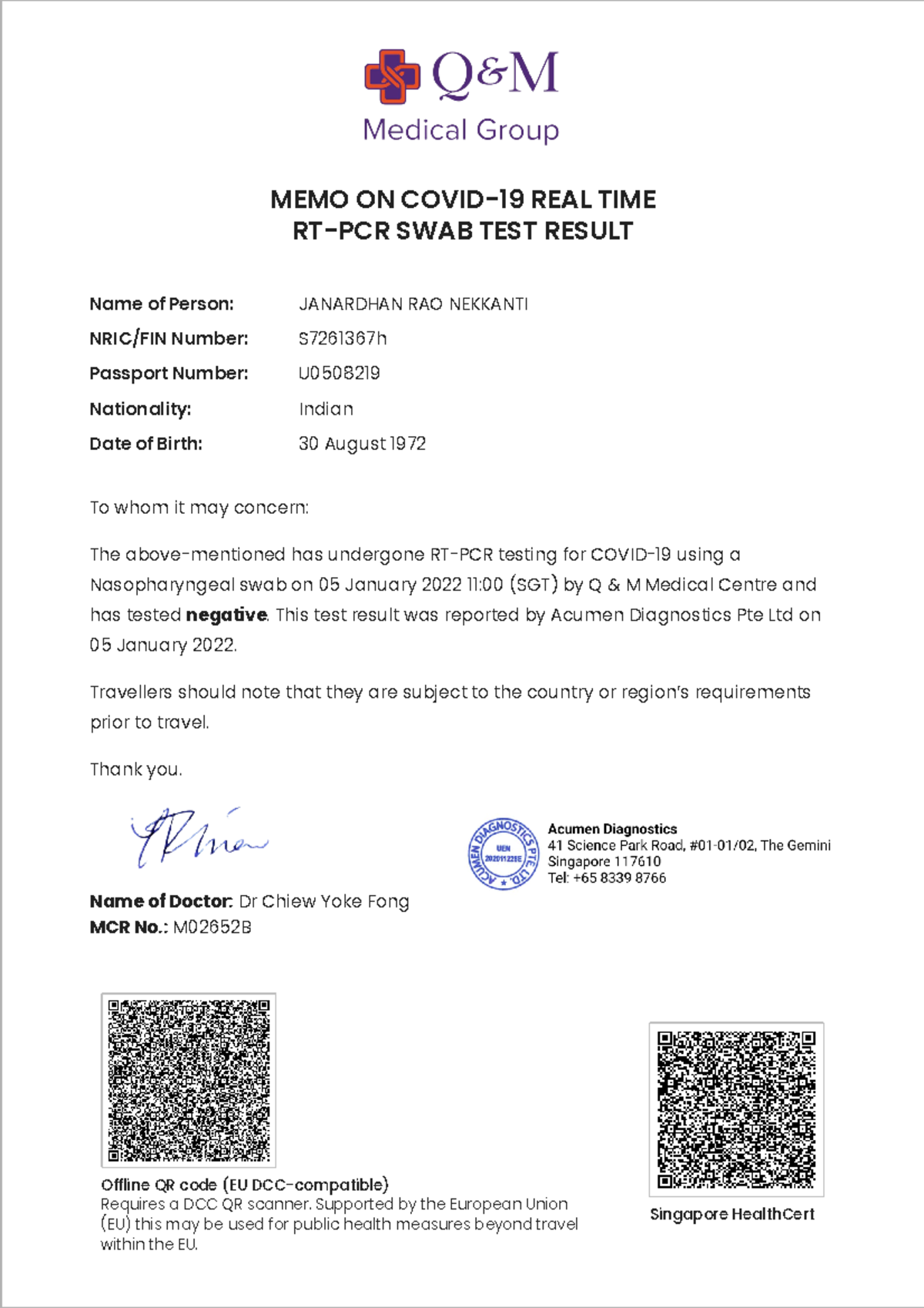 Rao Pcrtest - jjjjjjjj - MEMO ON COVID-19 REAL TIME RT-PCR SWAB TEST ...