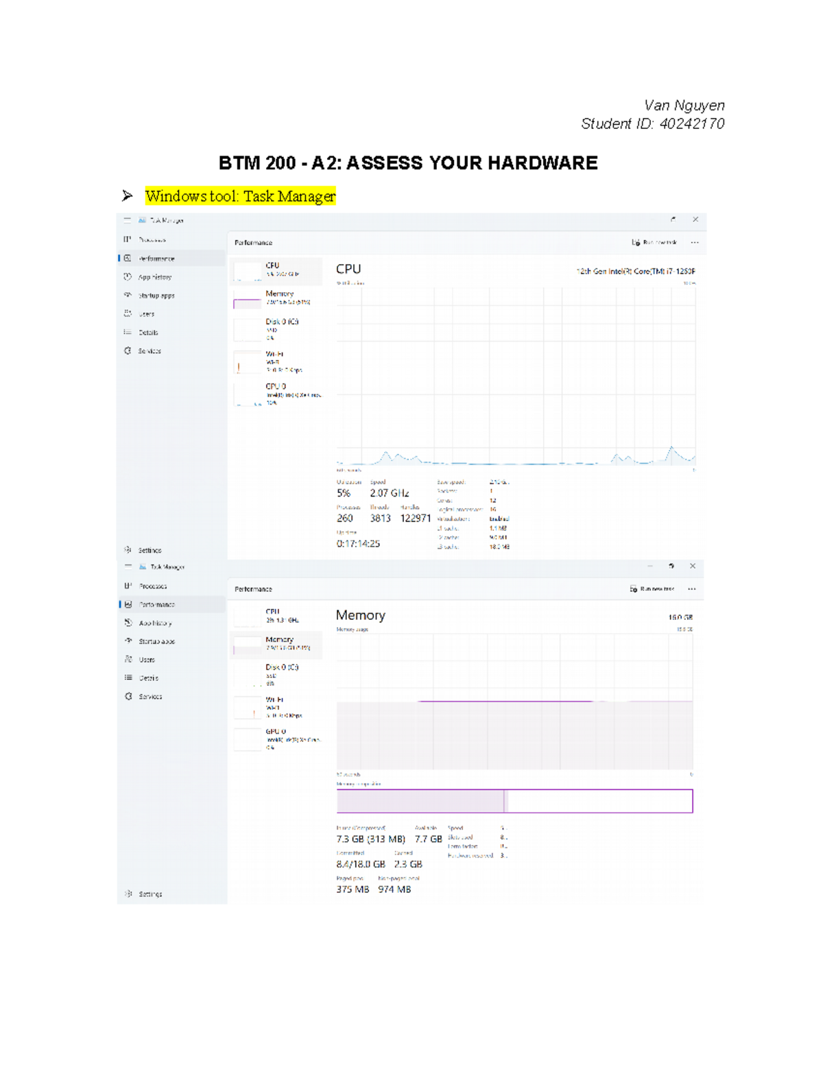 Assignment 2 (BTM 200) - Van Nguyen Student ID: 40242170 BTM 200 - A2: ASSESS YOUR HARDWARE ...