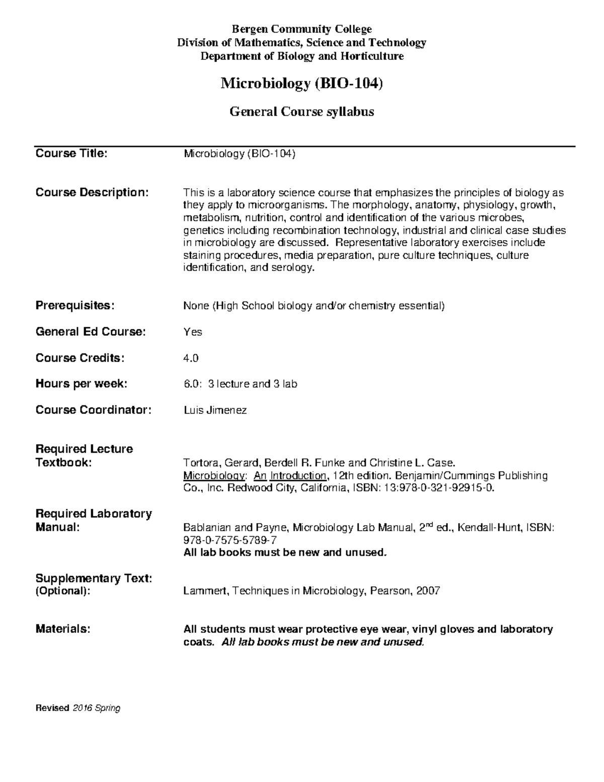 BIO-104 - Bergen Community College Division of Mathematics, Science and ...