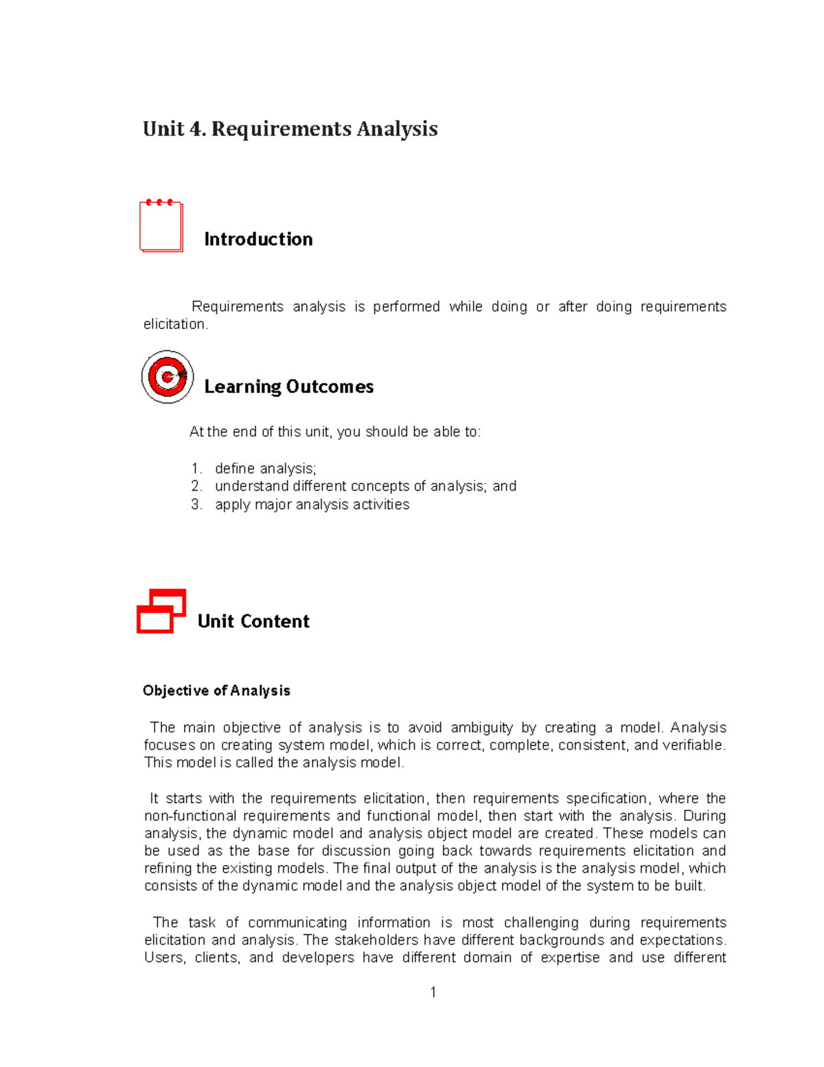 Requirements Analysis - Unit 4. Requirements Analysis Introduction ...