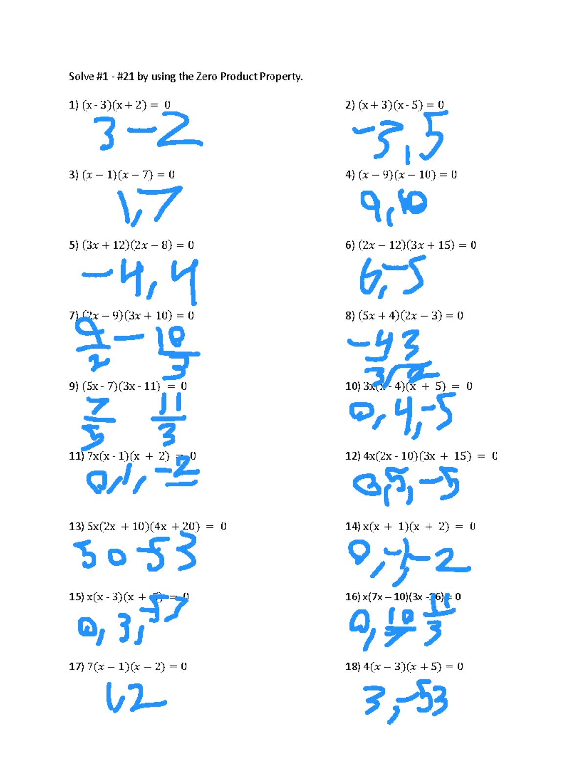 Zero+Product+Property - (x - 3 )(x + 2 ) = 0 2) (x + 3 )(x - 5 ) = 0 3 ...