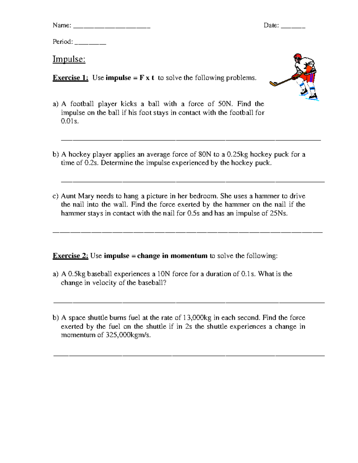 Collisions Worksheet and Review - Name: ______________________ Date ...