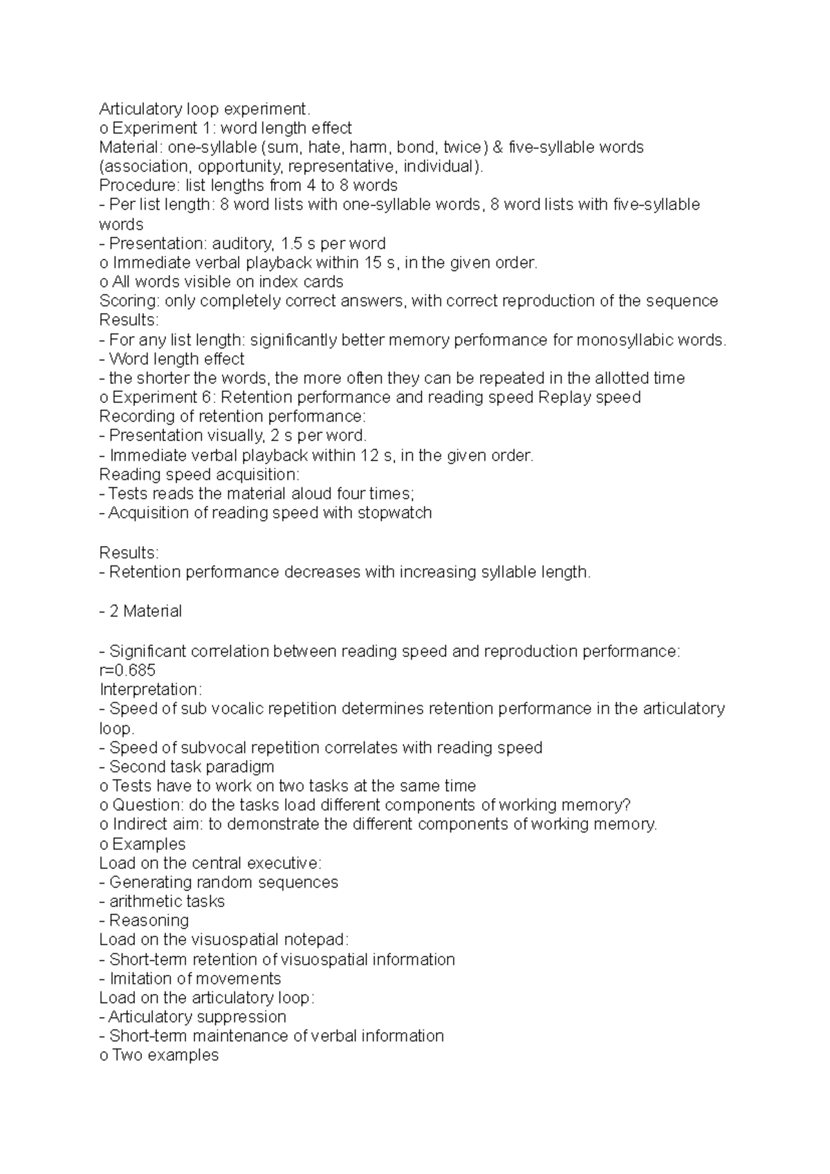 Articulatory loop experiment - o Experiment 1: word length effect ...