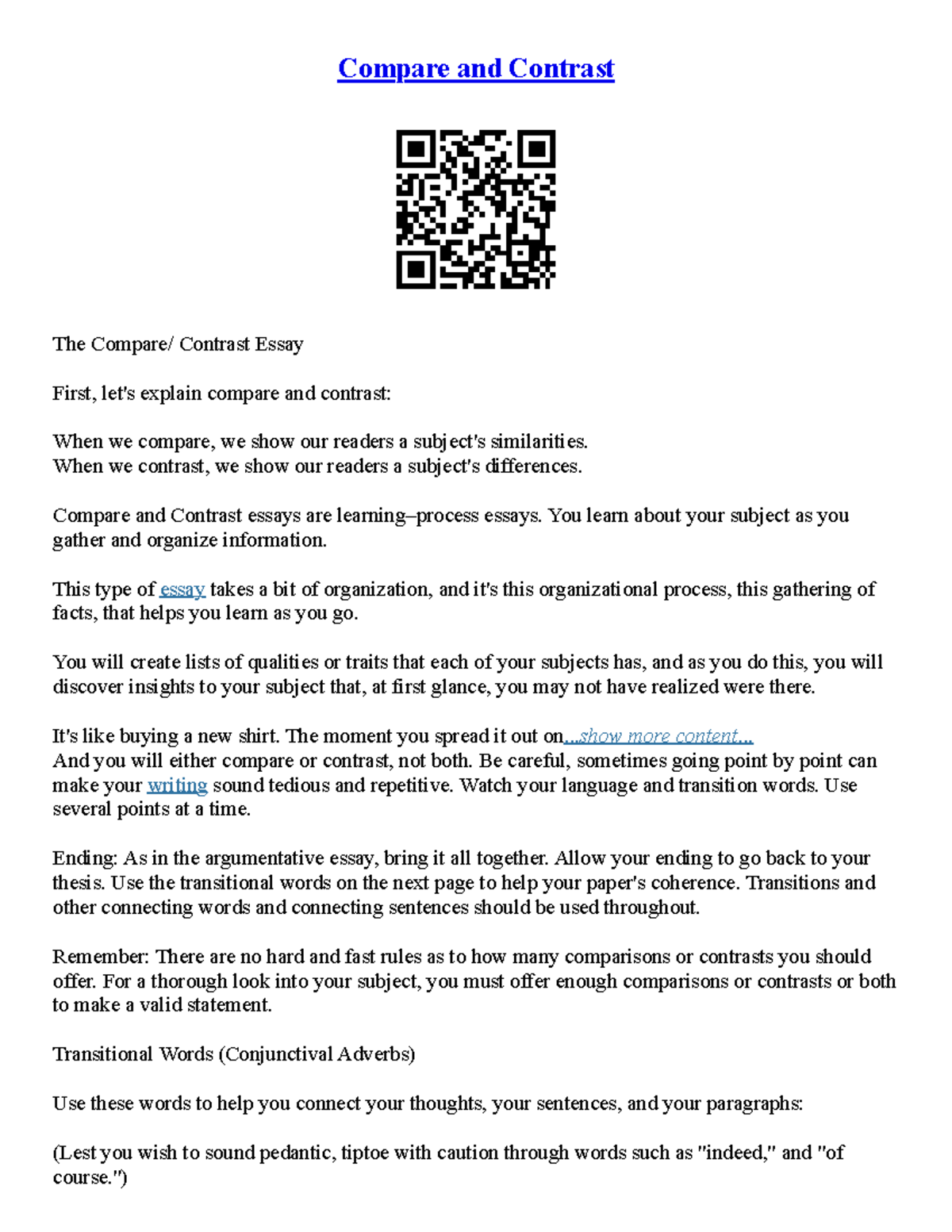 5 Paragraph Compare And Contrast Essay - Compare and Contrast The ...