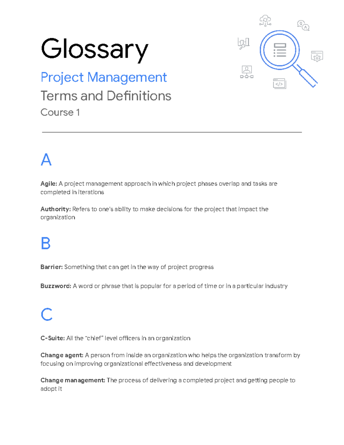 Course 1 Glossary Project Management Terms and Definitions - Glossary ...