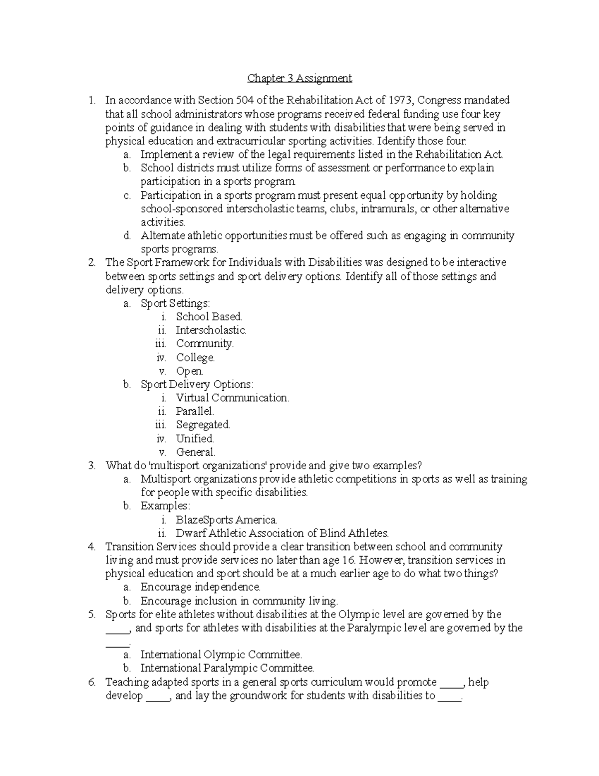 Chapter 3 Assignment (Special Populations) - Chapter 3 Assignment In accordance with Section 504 ...