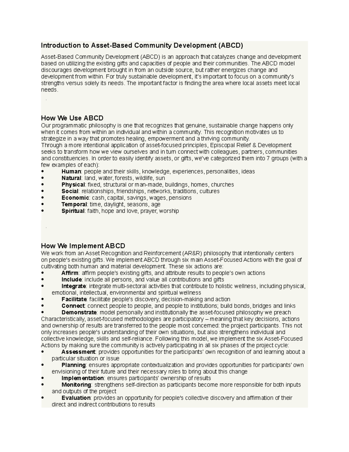 ABCD Notes 1 - Introduction to Asset-Based Community Development (ABCD ...