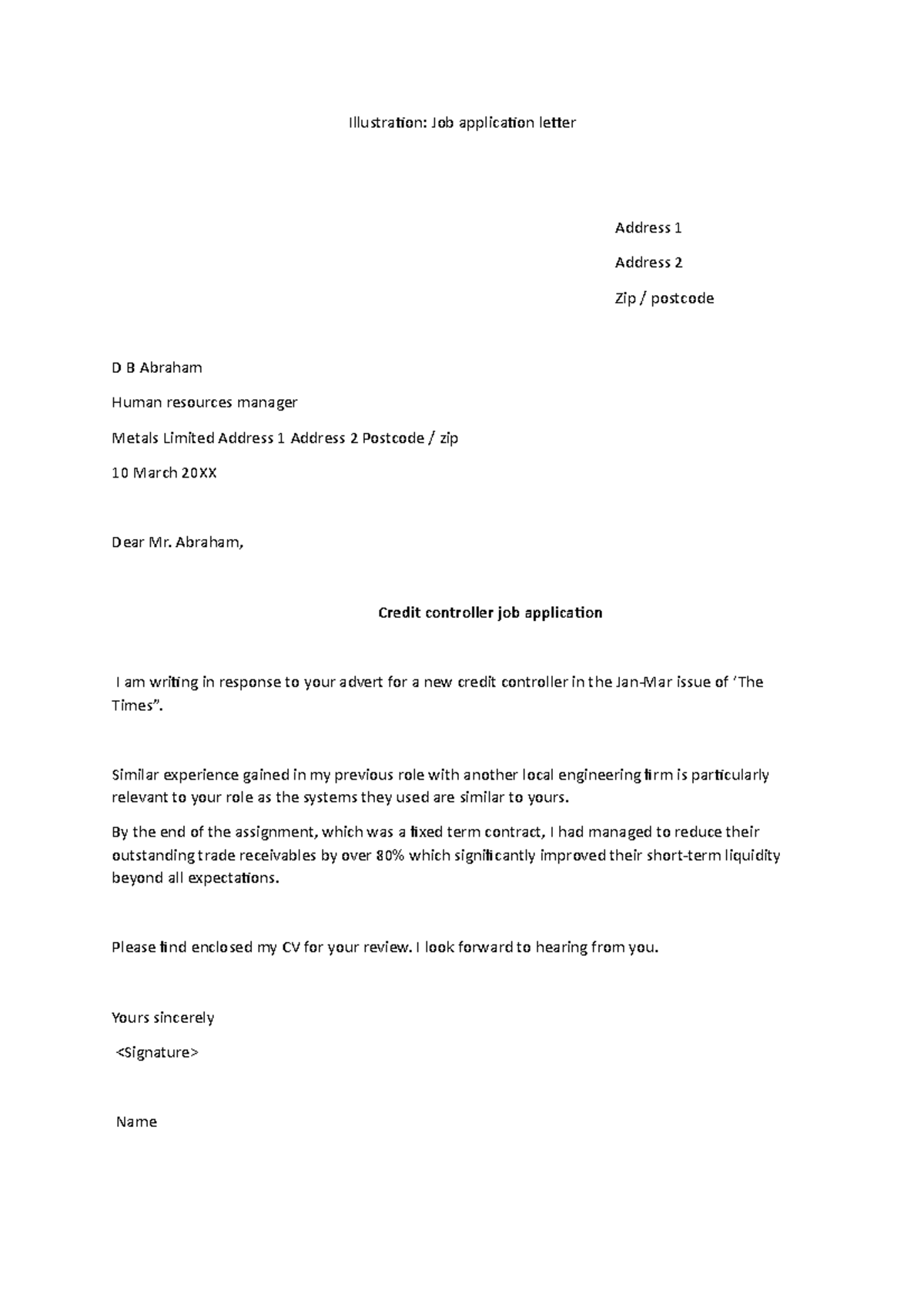 Samples letters and memos - Illustration: Job application letter ...