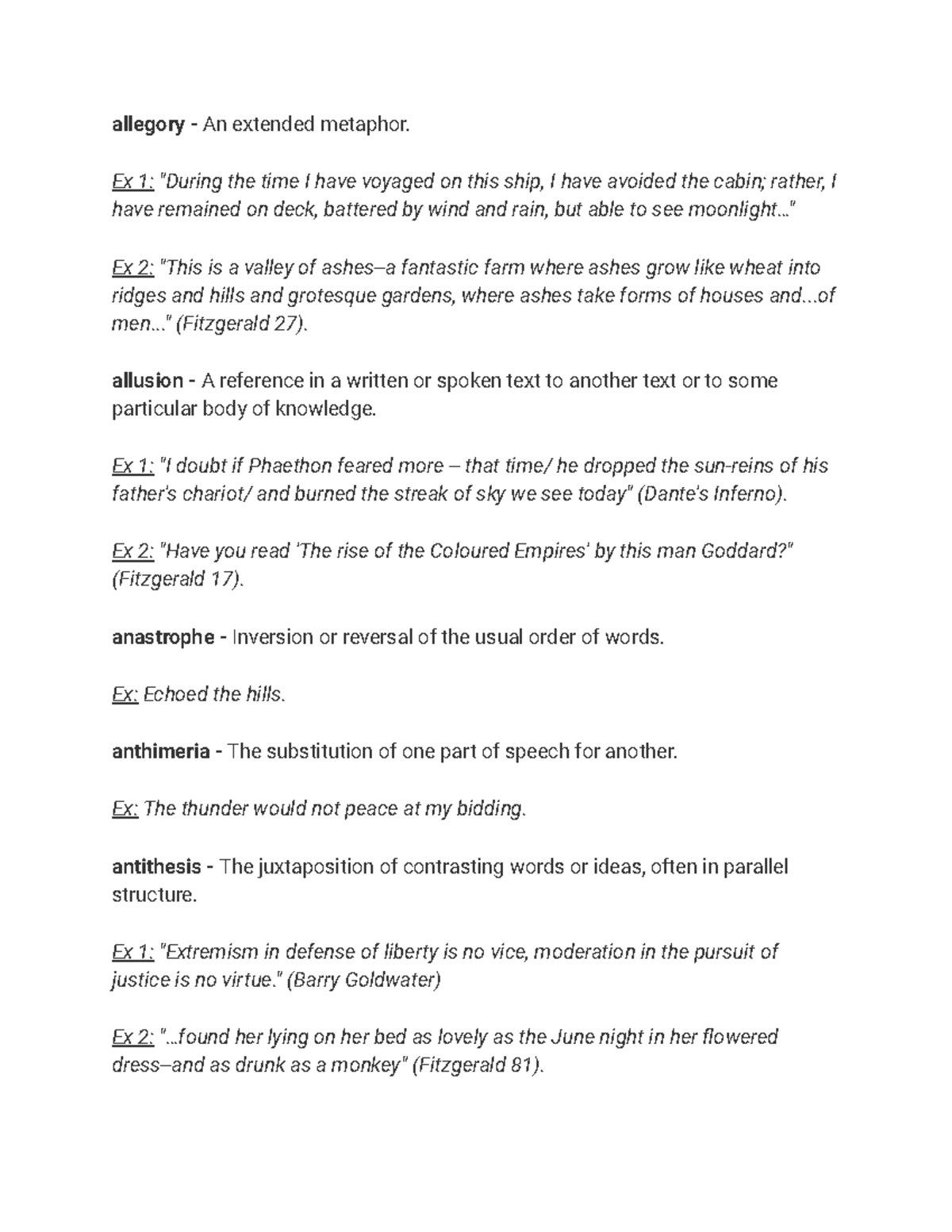 Rhetorical Terms - Trope - allegory - An extended metaphor. Ex 1 ...