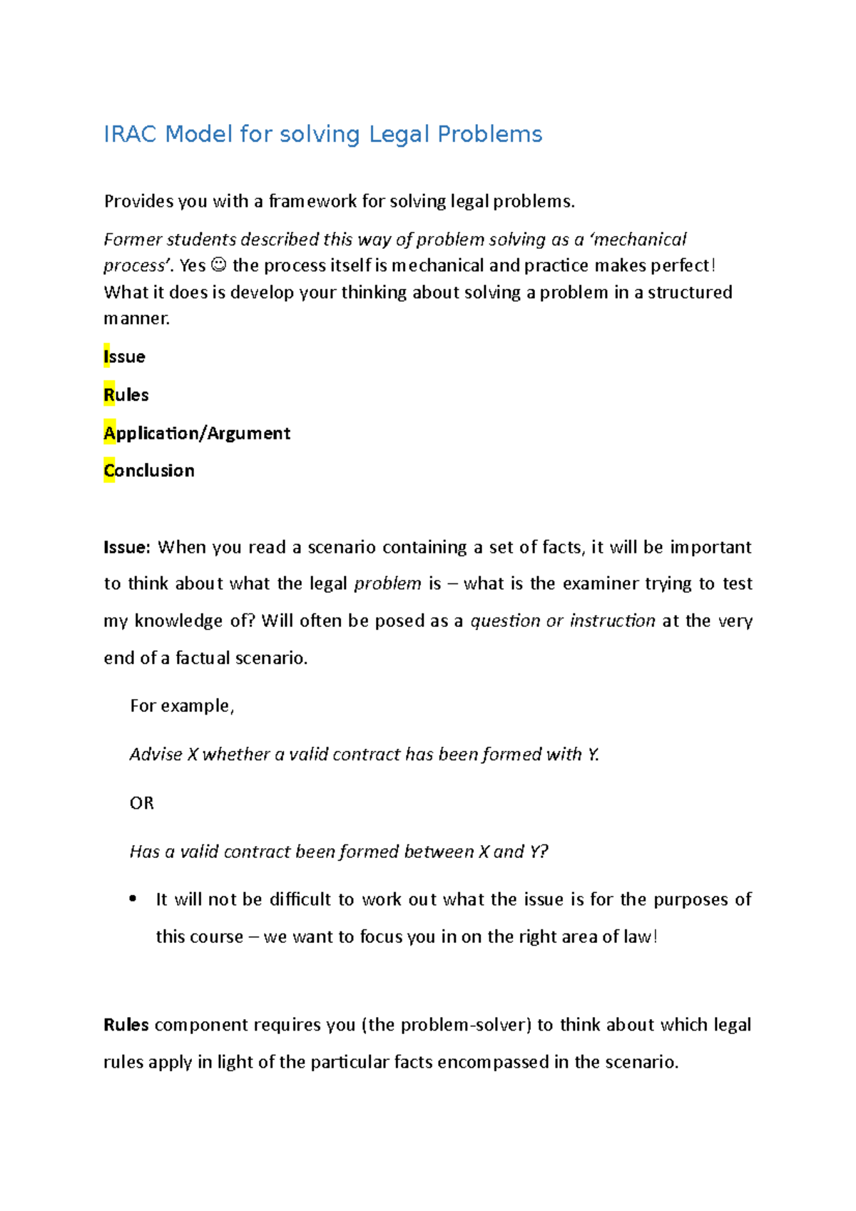 IRAC Model for solving Legal Problems - IRAC Model for solving Legal Problems Provides you with ...