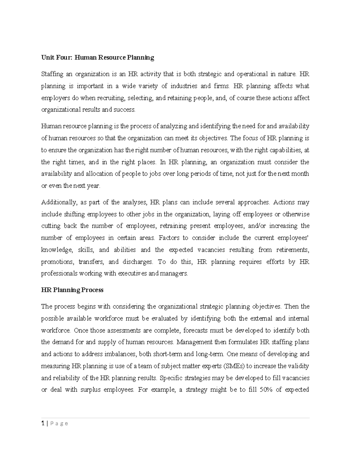 HRM Units 4,5,6 - Unit Four: Human Resource Planning Staffing an ...