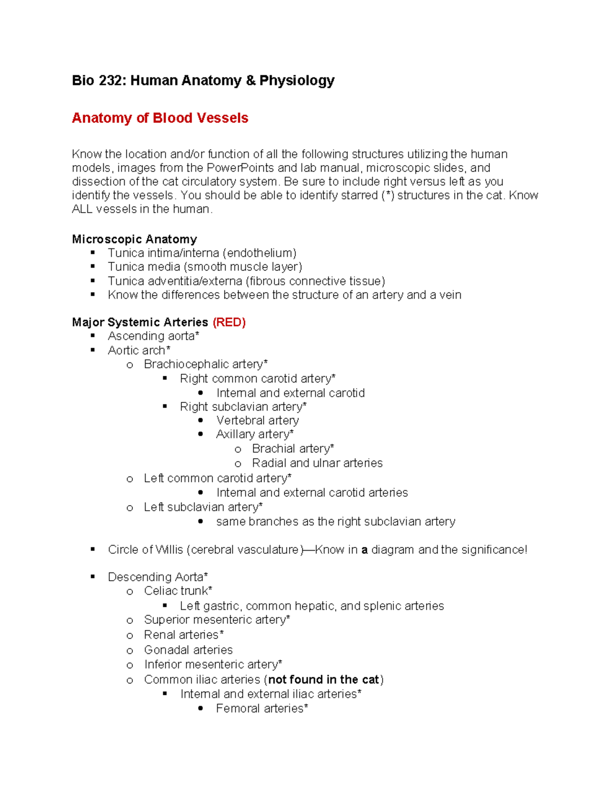 Lab Worksheet = Blood Vessels - Bio 232: Human Anatomy & Physiology ...
