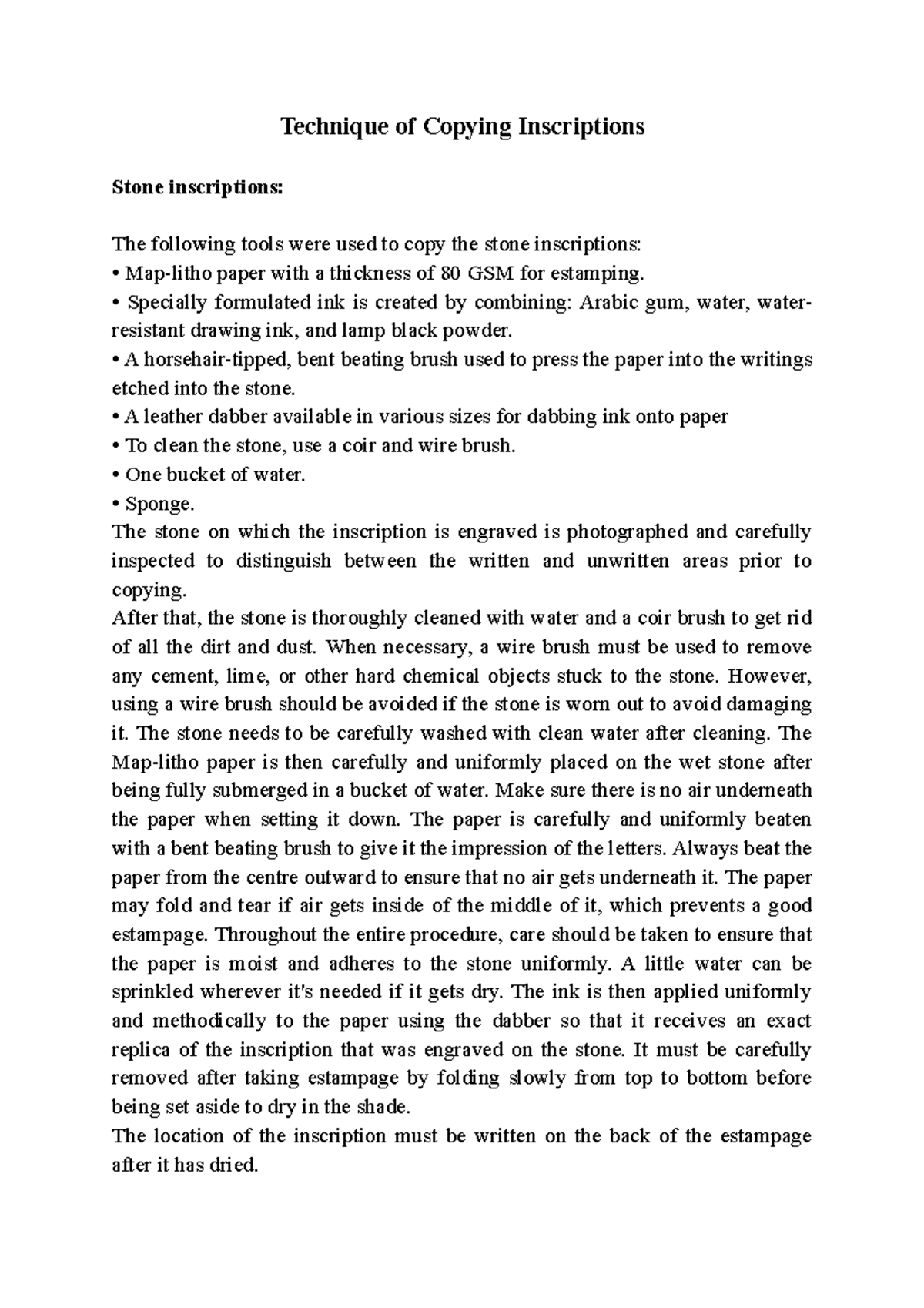 Technique of Copying Inscriptions - Specially formulated ink is created ...