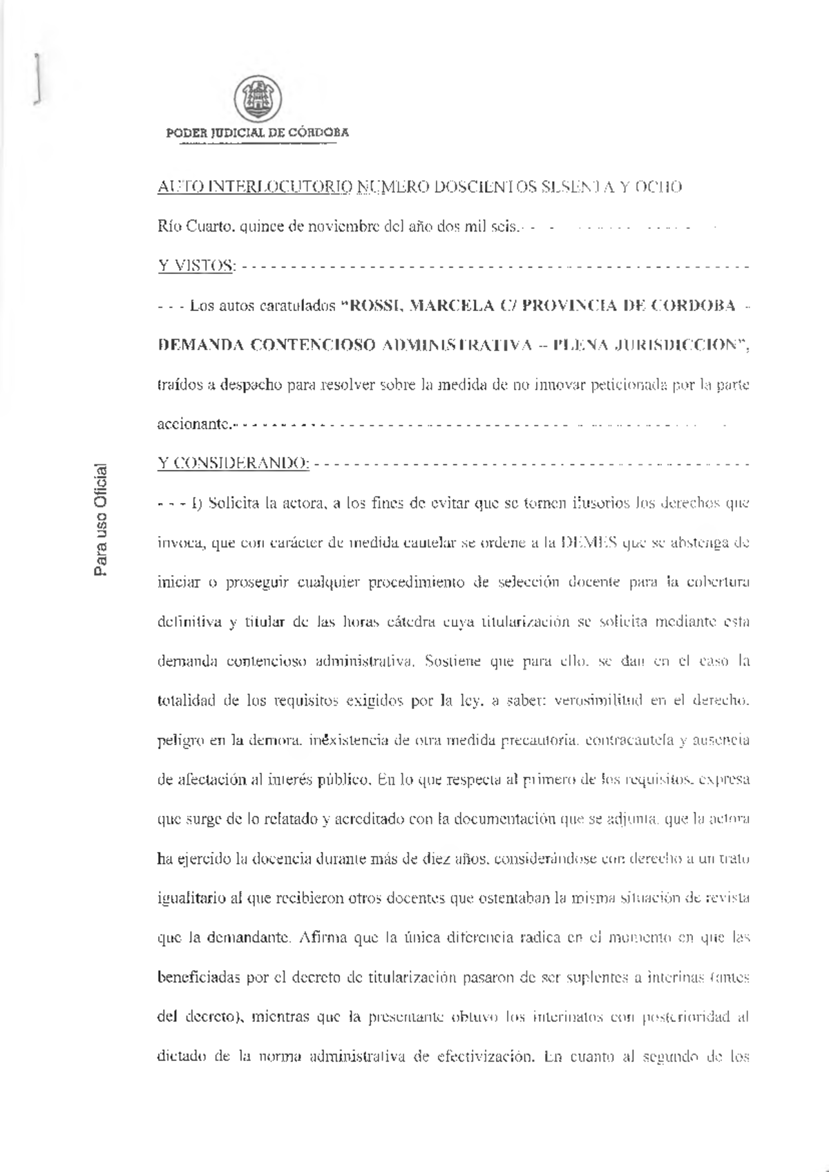 Fallo Rossi Marcela - 1111222333 - Para uso Oficial PODEE JUDICIAL DE ...