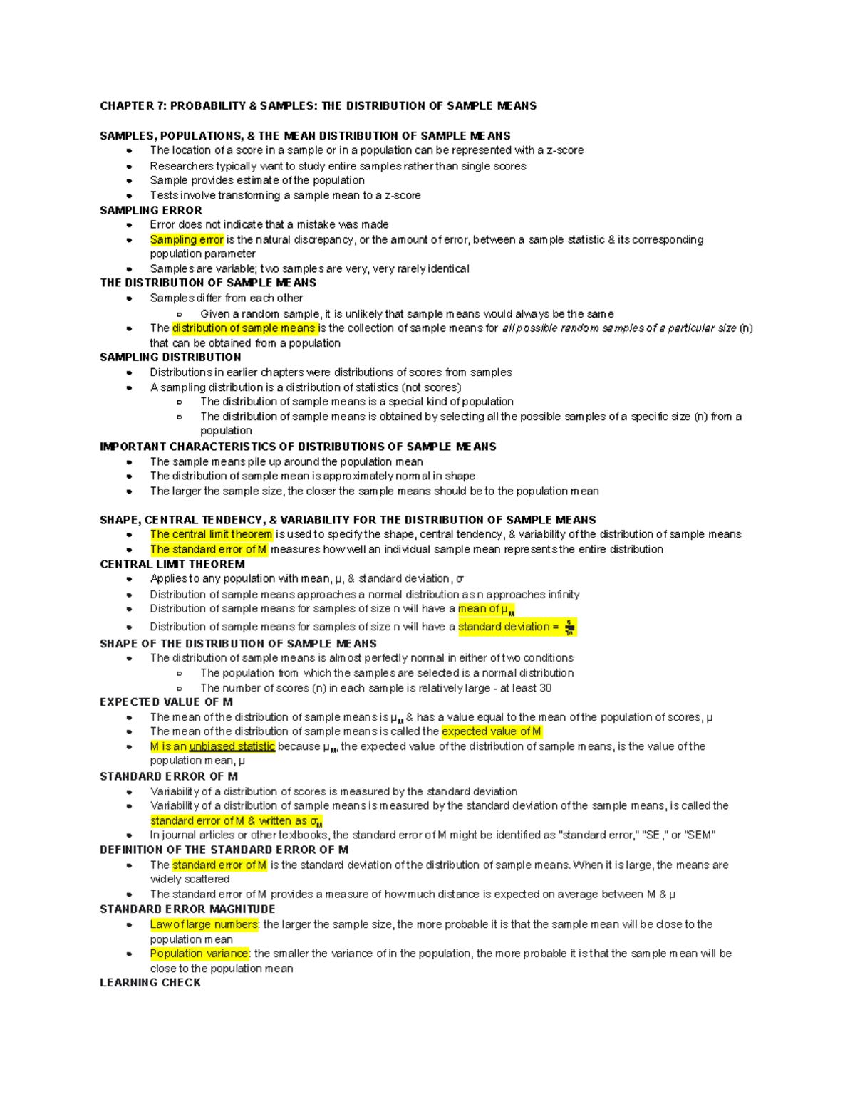 PSY 3234 Chp 7 Notes - CHAPTER 7: PROBABILITY & SAMPLES: THE ...