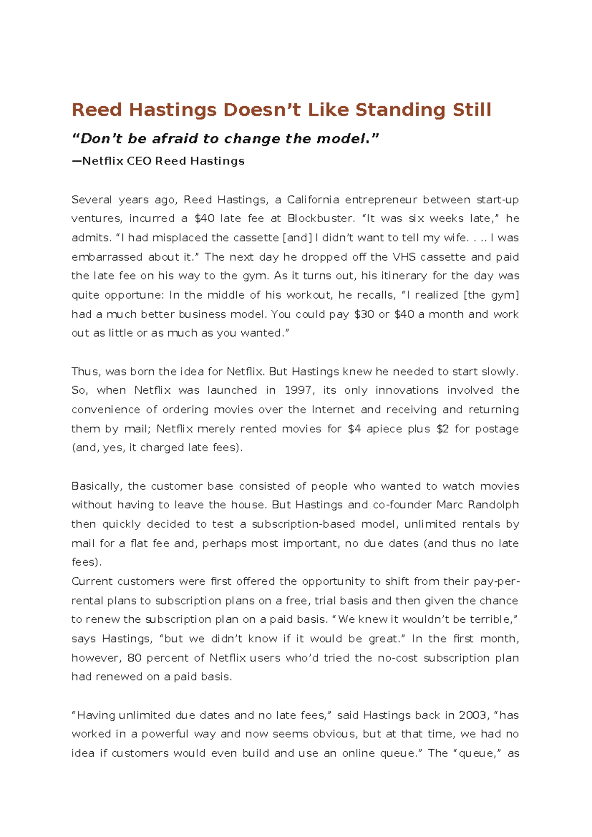 Article week 1 Netflix - Management in Action Reed Hastings Doesn’t ...