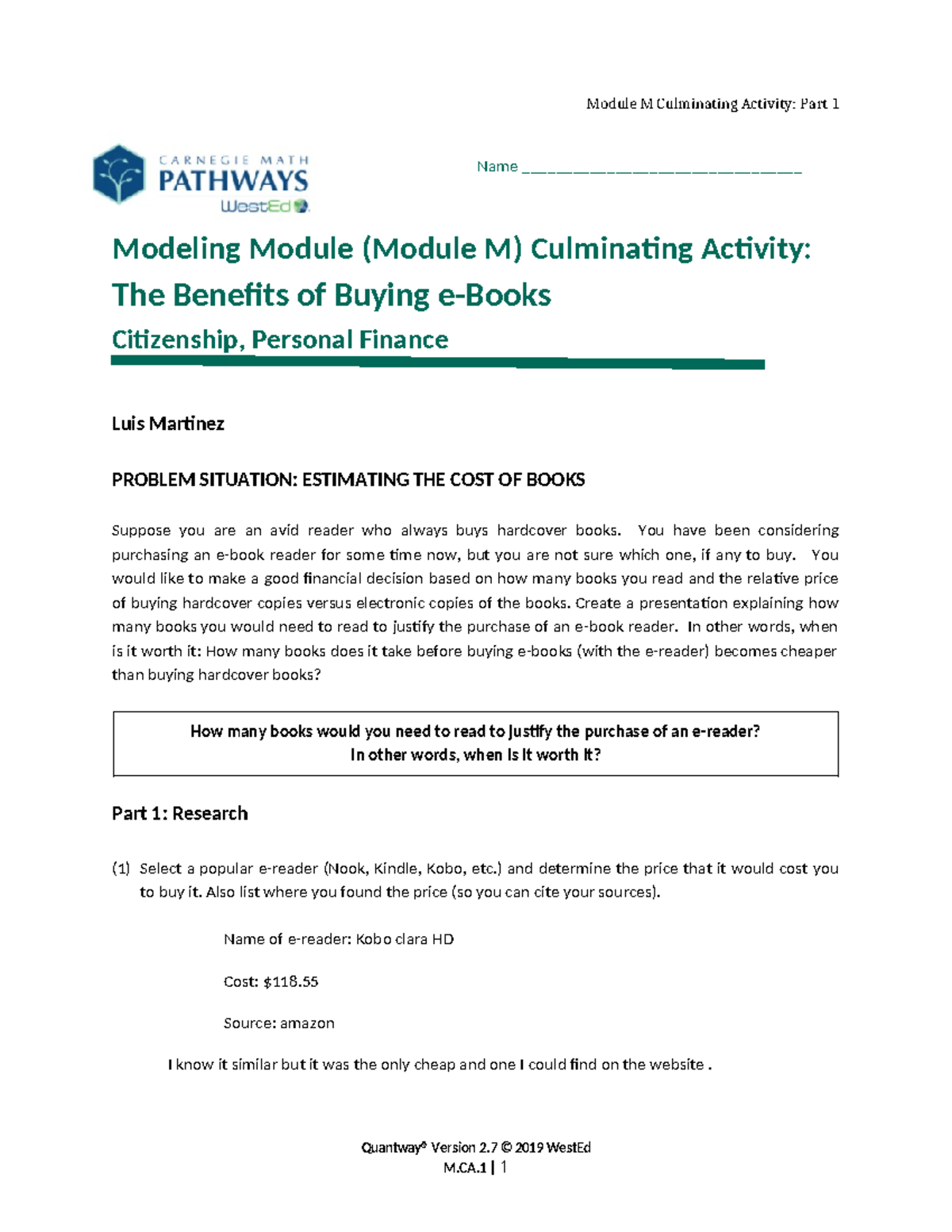 Mod M Culminating Activity Part 1 (books) - Name ...